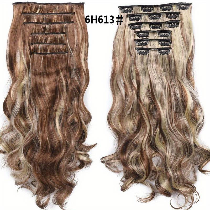 18 inch clip on hair extension Long wave 6-piece set 16 card curly hair ...