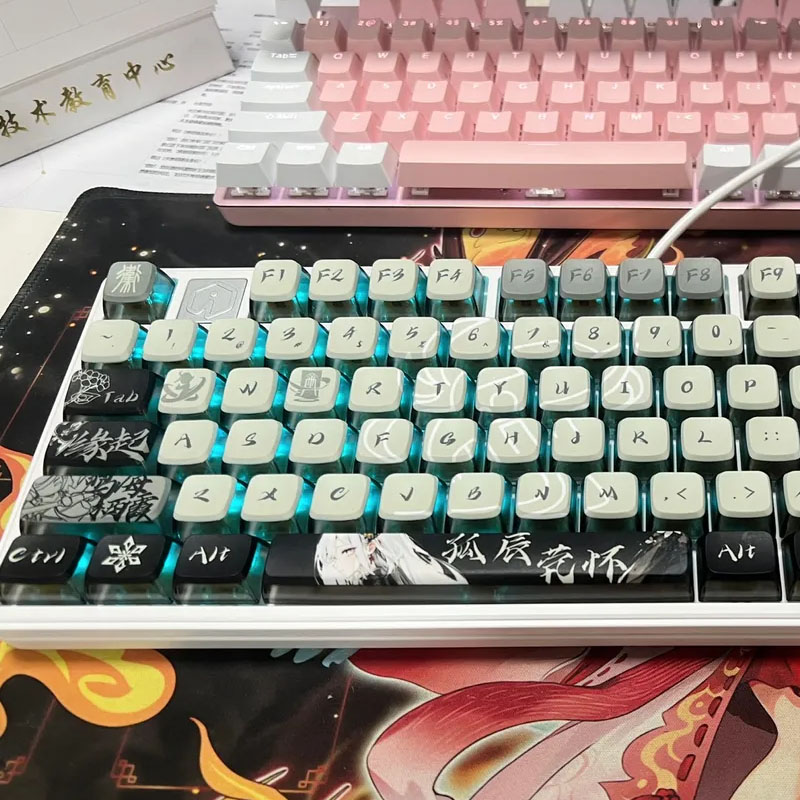 Genshin Impact Shenhe Pudding Keycap SAX Profile 125 Keys PBT Five-sided Dye Sublimation Raiden ...