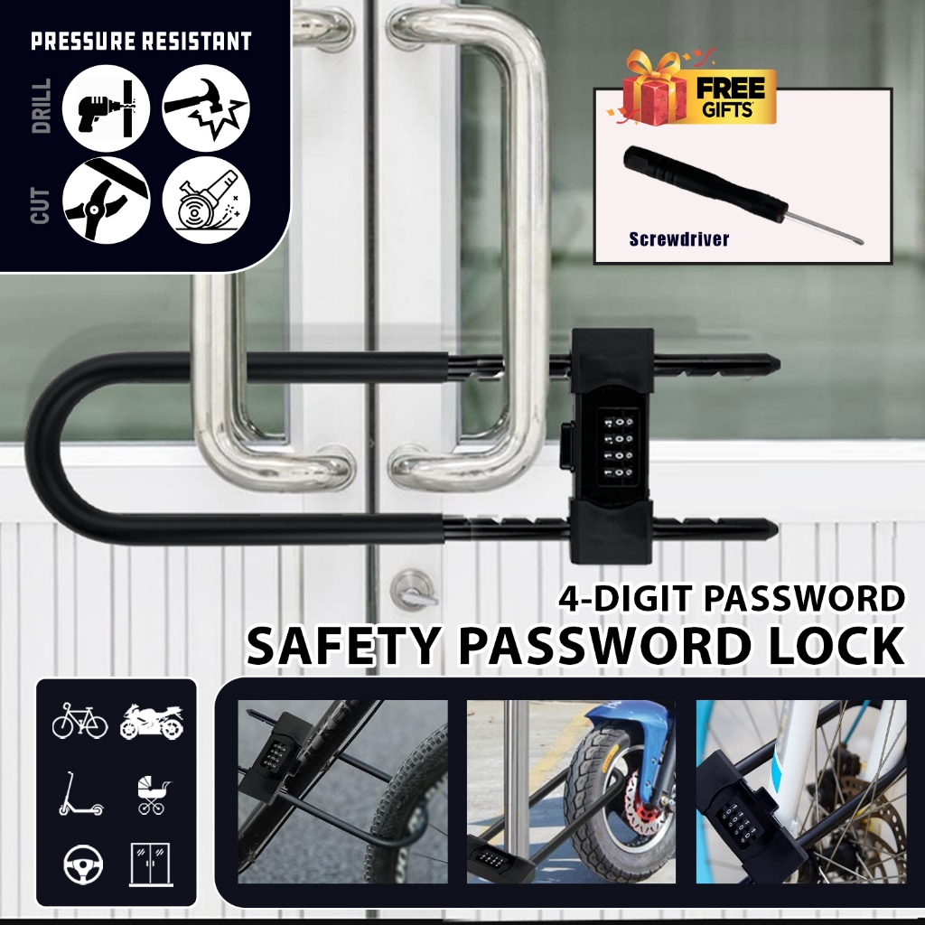 (210-320mm) 4 Digit Adjustable Lengthened U-shaped Long Shackle ...