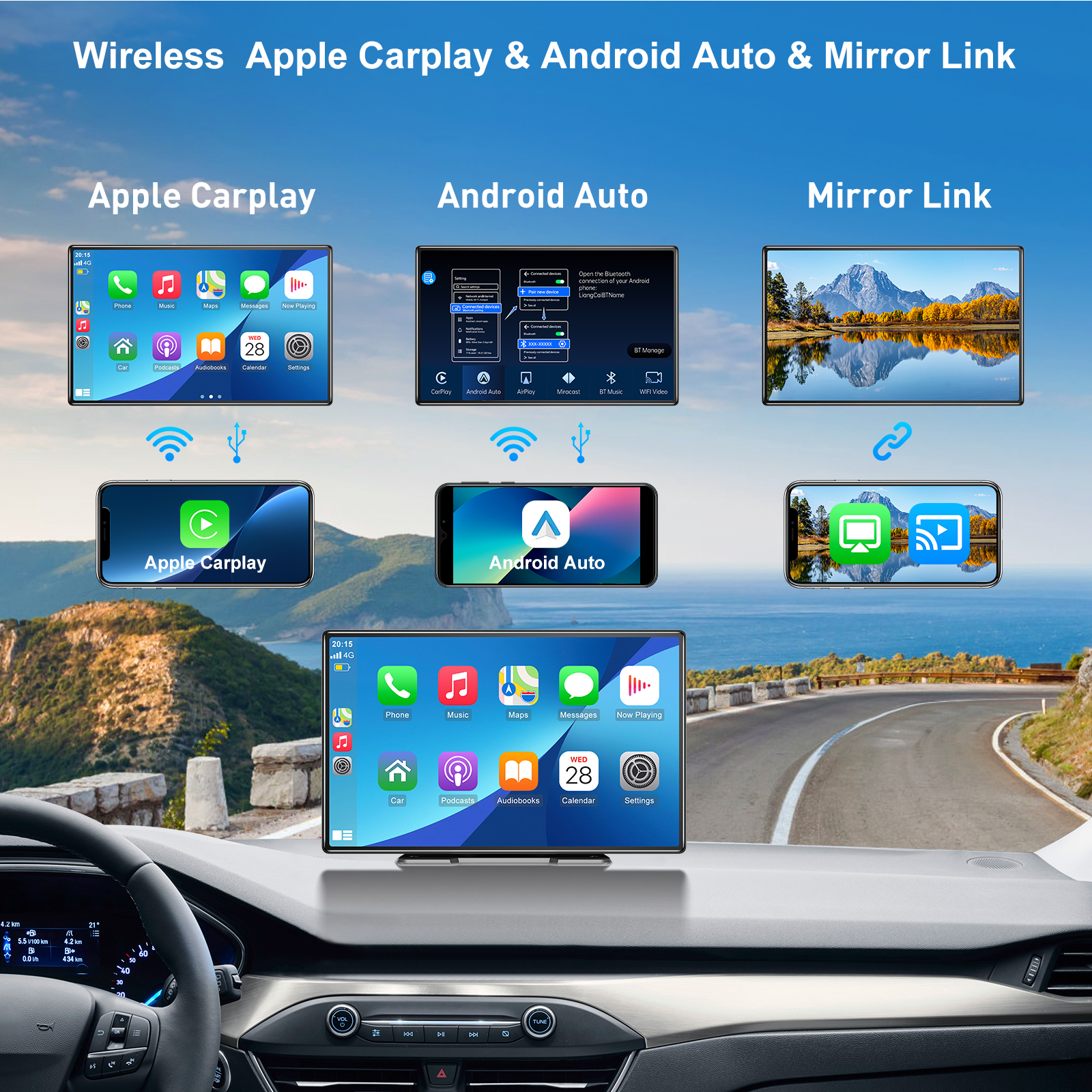 Conentool 9" INCH Portable Car Player Carplay Android Auto Bluetooth ...