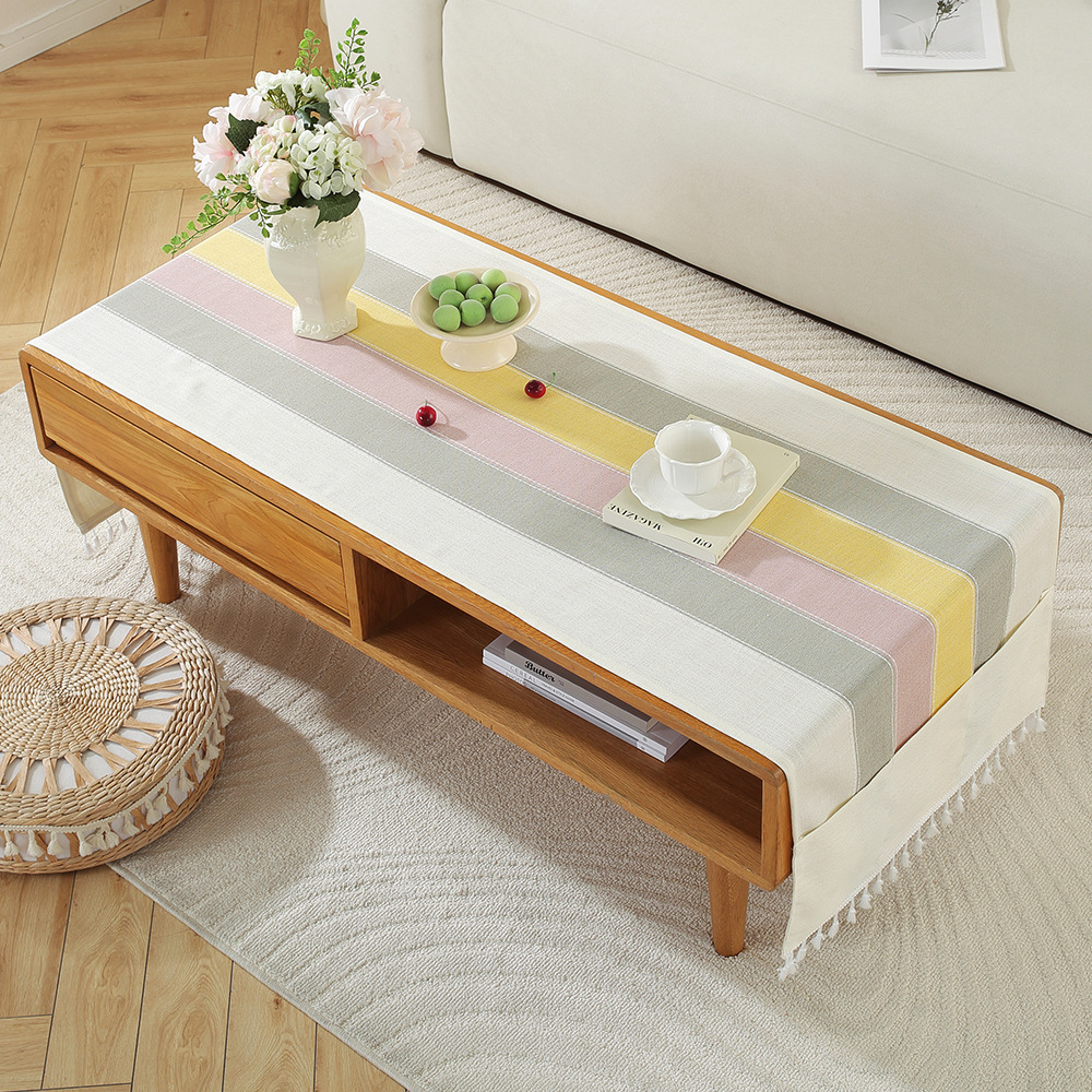 Cotton Linen Coffee Table Cloth with Tassle Small Rectangle Tablecloths ...