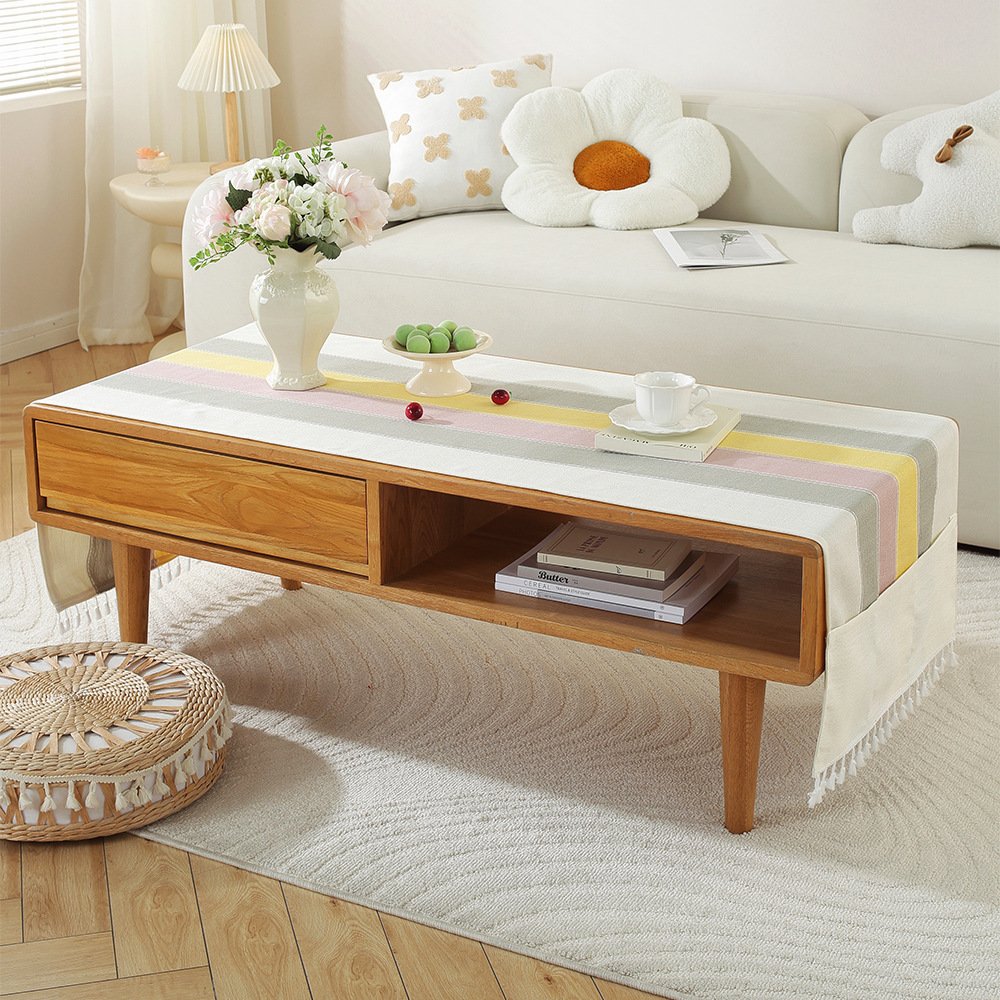 Cotton Linen Coffee Table Cloth with Tassle Small Rectangle Tablecloths ...