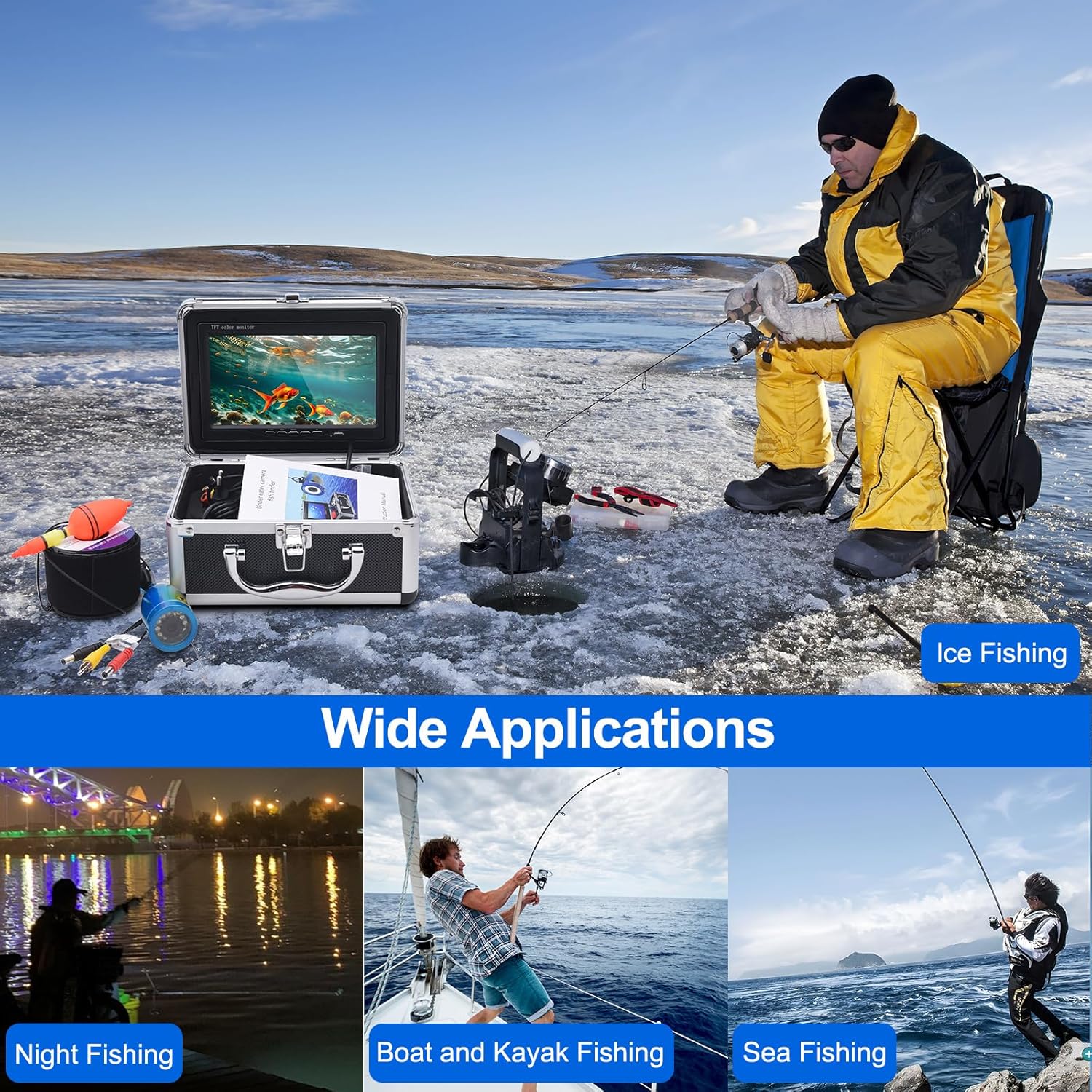 Underwater Fishing Camera, 7 Inch Fish Finder Camera, 1080P HD LCD ...