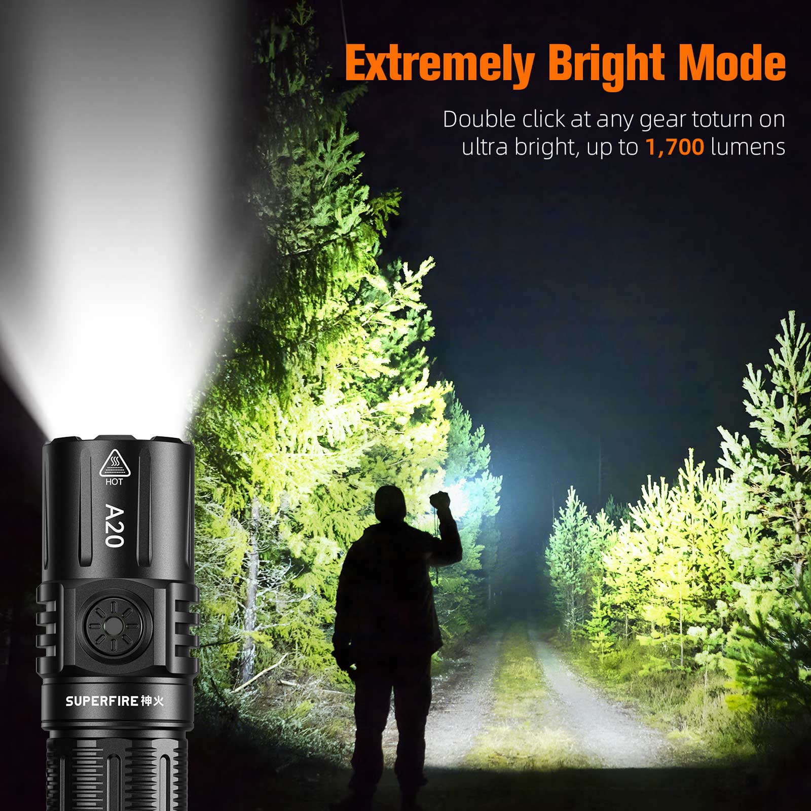 SUPERFIRE A20 20W Flashlight High-power 1700 Lumens Type-C Rechargeble Portable Torchlight For ...