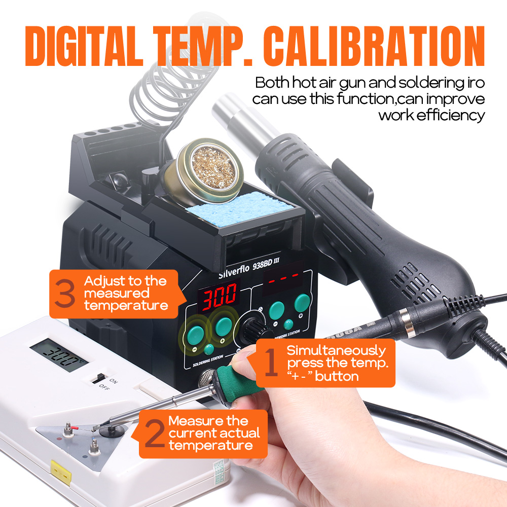 Silverflo 938BD-III Soldering Station 2 in 1 T12 Soldering Iron Hot Air ...