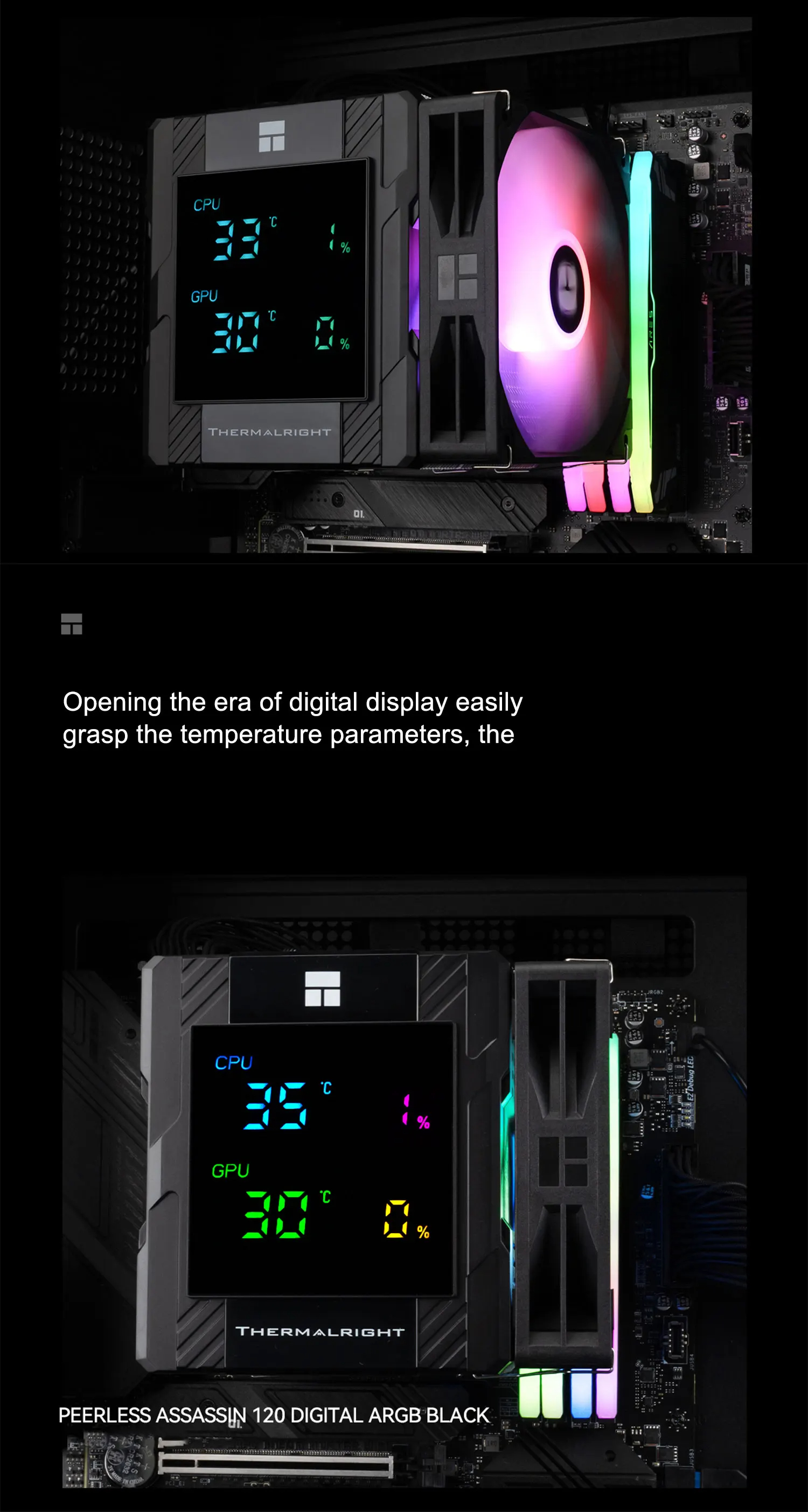 Thermalright PA120 DIGITAL WHITE LCD display CPU Air Cooling Radiator 6 ...