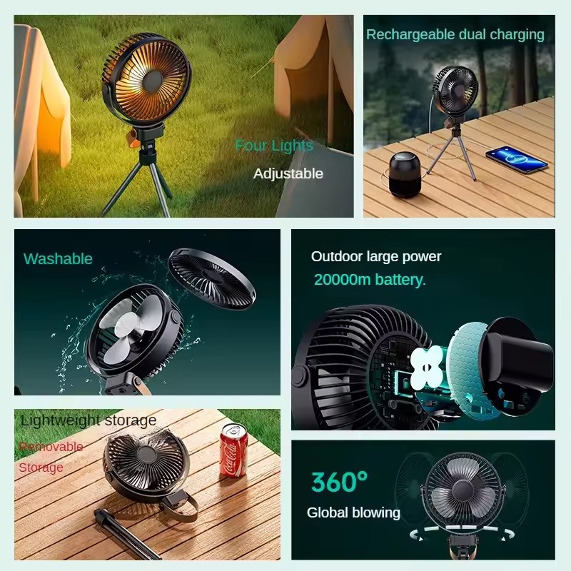 Tripod Fan, Ceiling Fan Desktop Suspension Portable Outdoor Fan, USB ...
