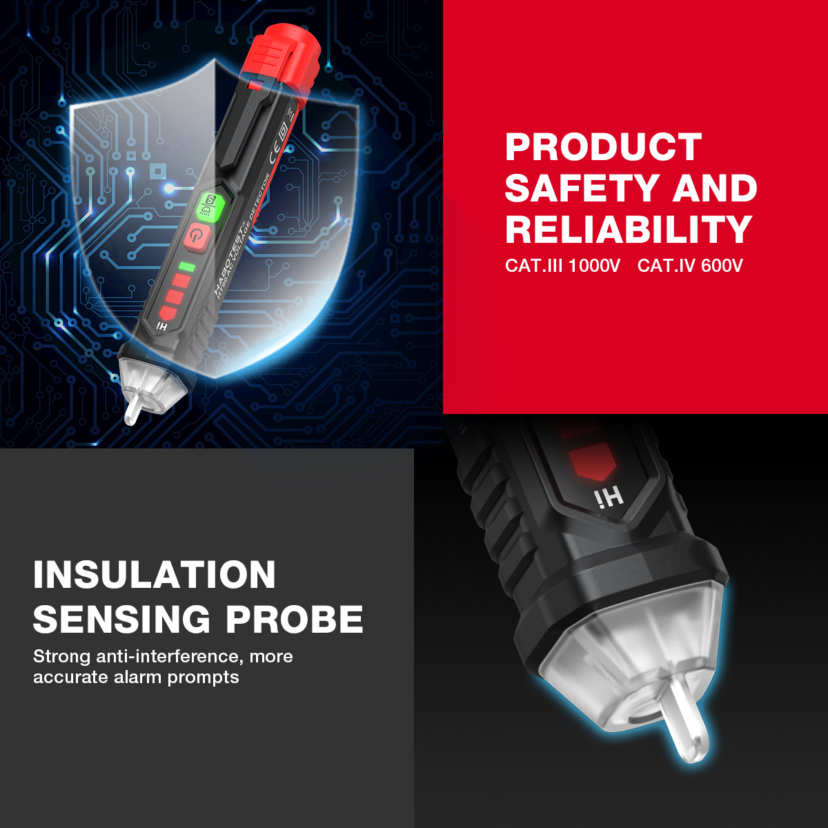 HABOTEST HT90 AC Voltage Detector 12V/48V~1000V NCV Intelligent Test ...