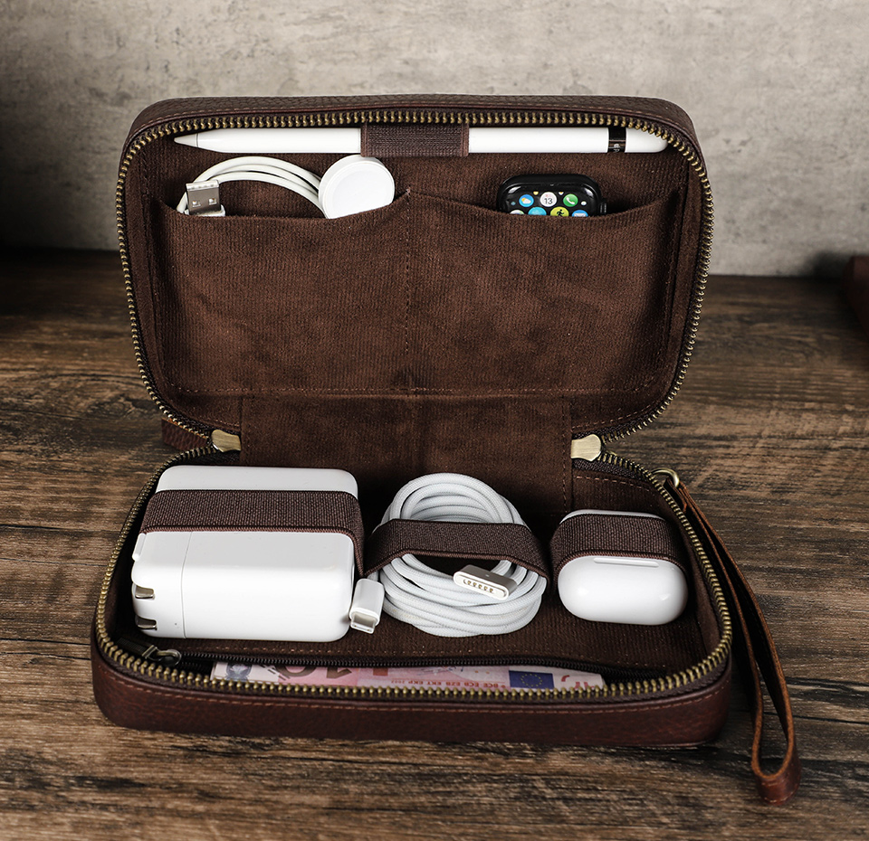 HIRAM Leather Box for Portable Data Cable Earphone Electronic Accessories Digital Gadgets ...