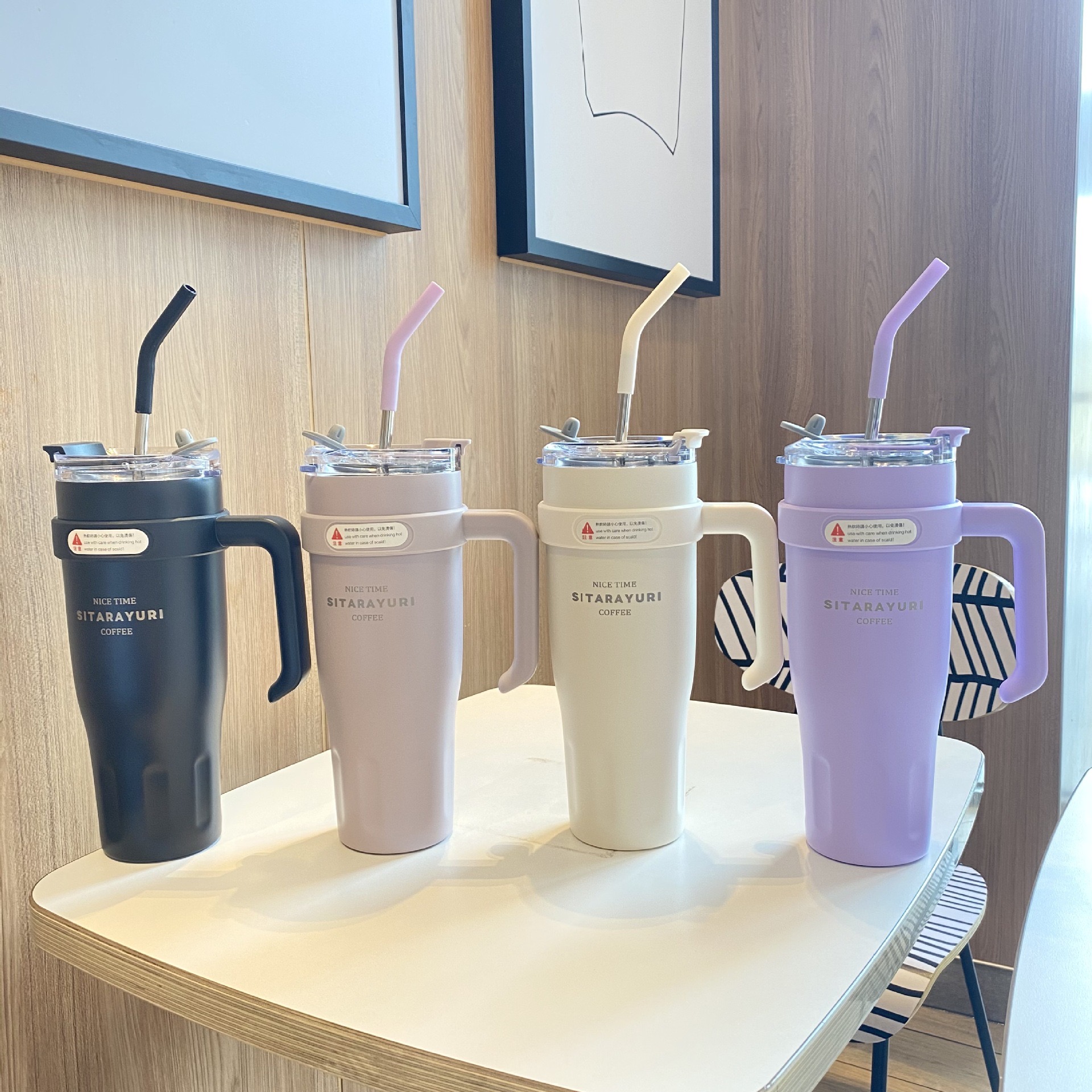 Large Capacity 1400ML Tumbler Water Cup with Handle Straw 304 Stainless Steel Big Mac Thermos ...