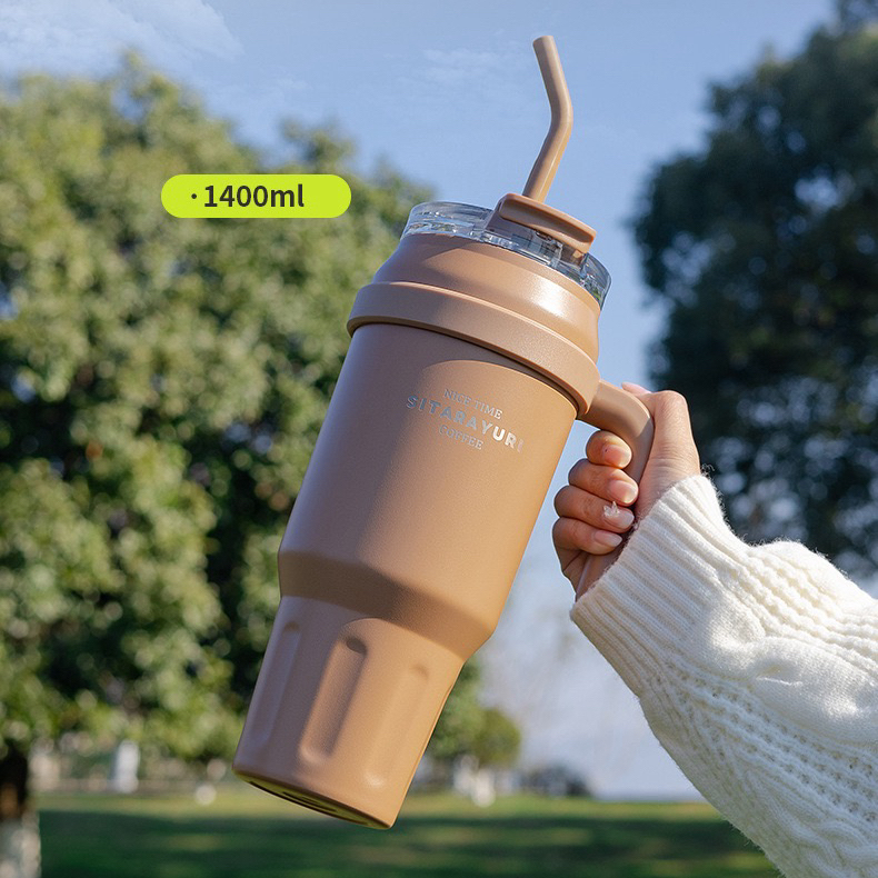 Large Capacity 1400ML Tumbler Water Cup with Handle Straw 304 Stainless Steel Big Mac Thermos ...