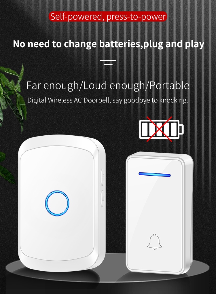 Wireless self-powered waterproof doorbell,call bell,no battery required ...
