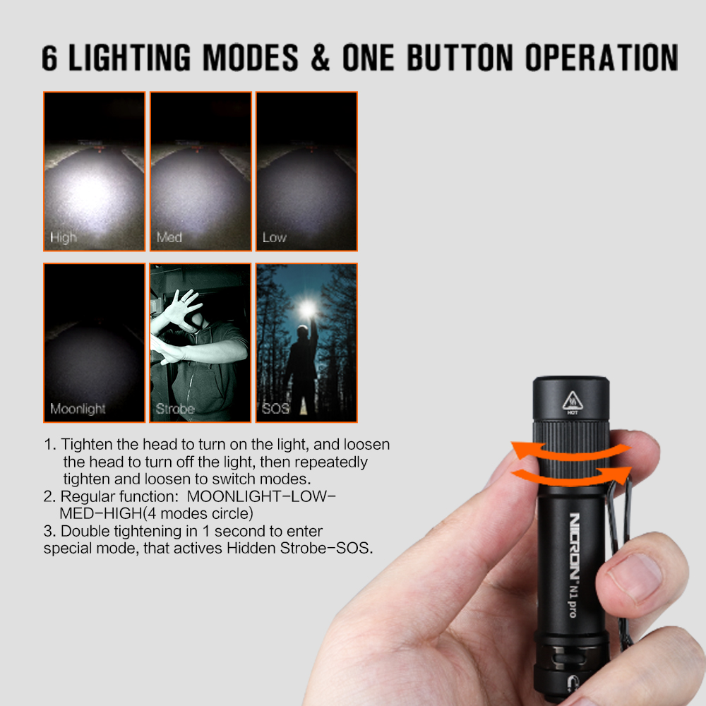 NICRON N1pro EDC Flashlight,1000 Lumens Rechargeable Flashlights 6 ...