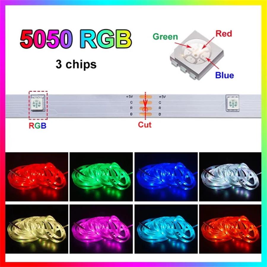 Smd 5050 Rgb Led Strip Light, Flexible for Bedroom Decor Lampu Jalur ...