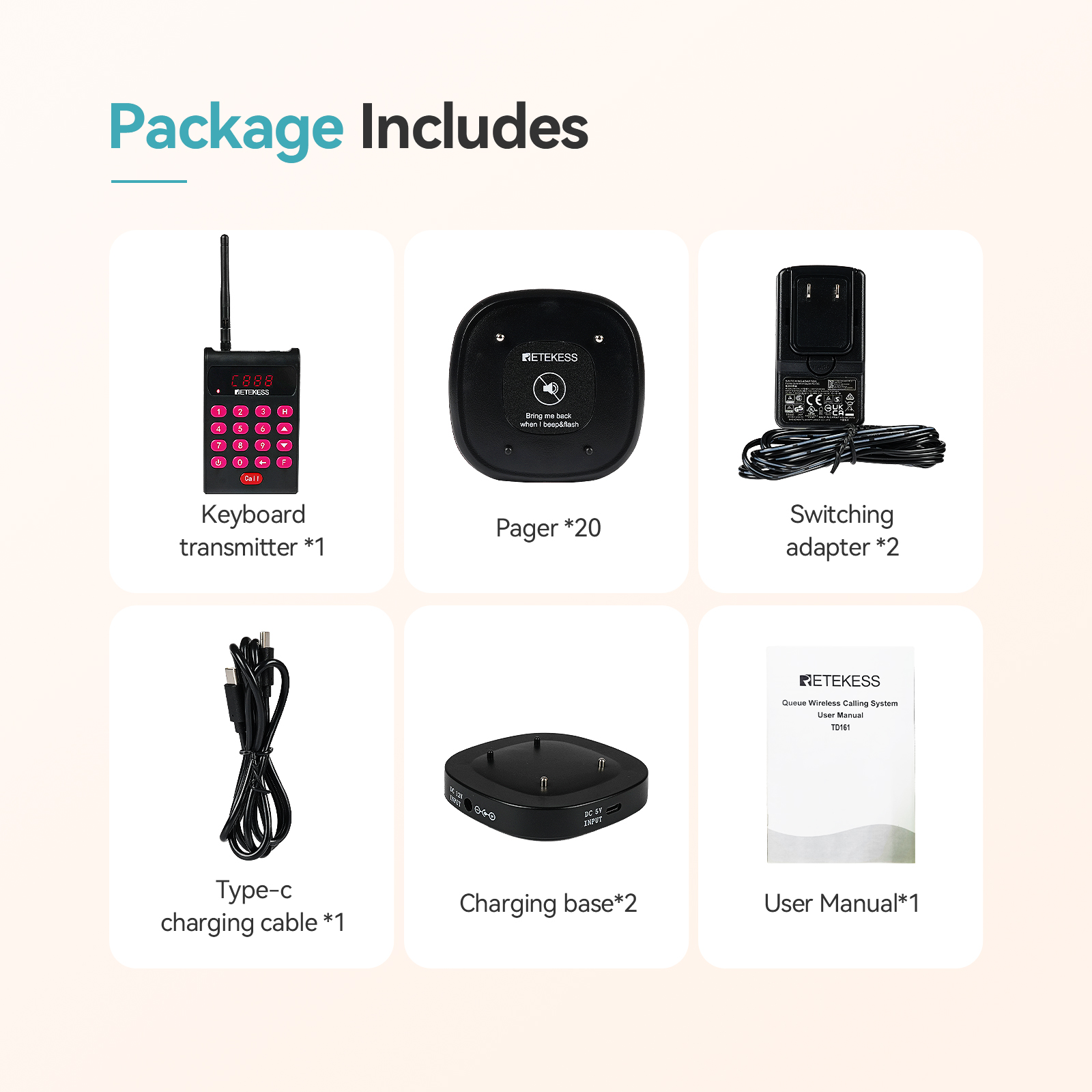 Retekess TD161 Long Range 500m Restaurant Calling Pager System with ...