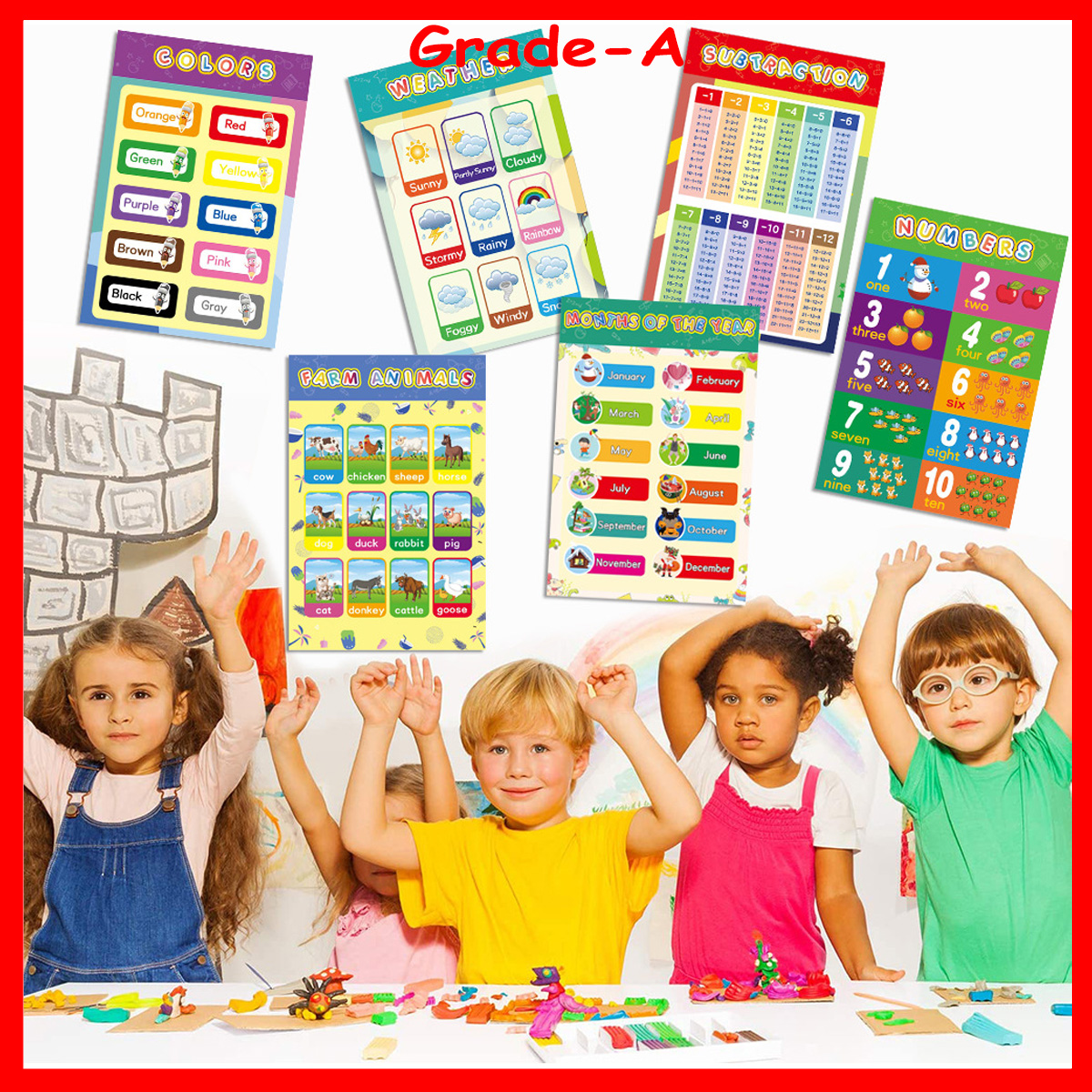 [COD] 16pcs Childrens Wall Chart Maths Educational Learning Poster ...