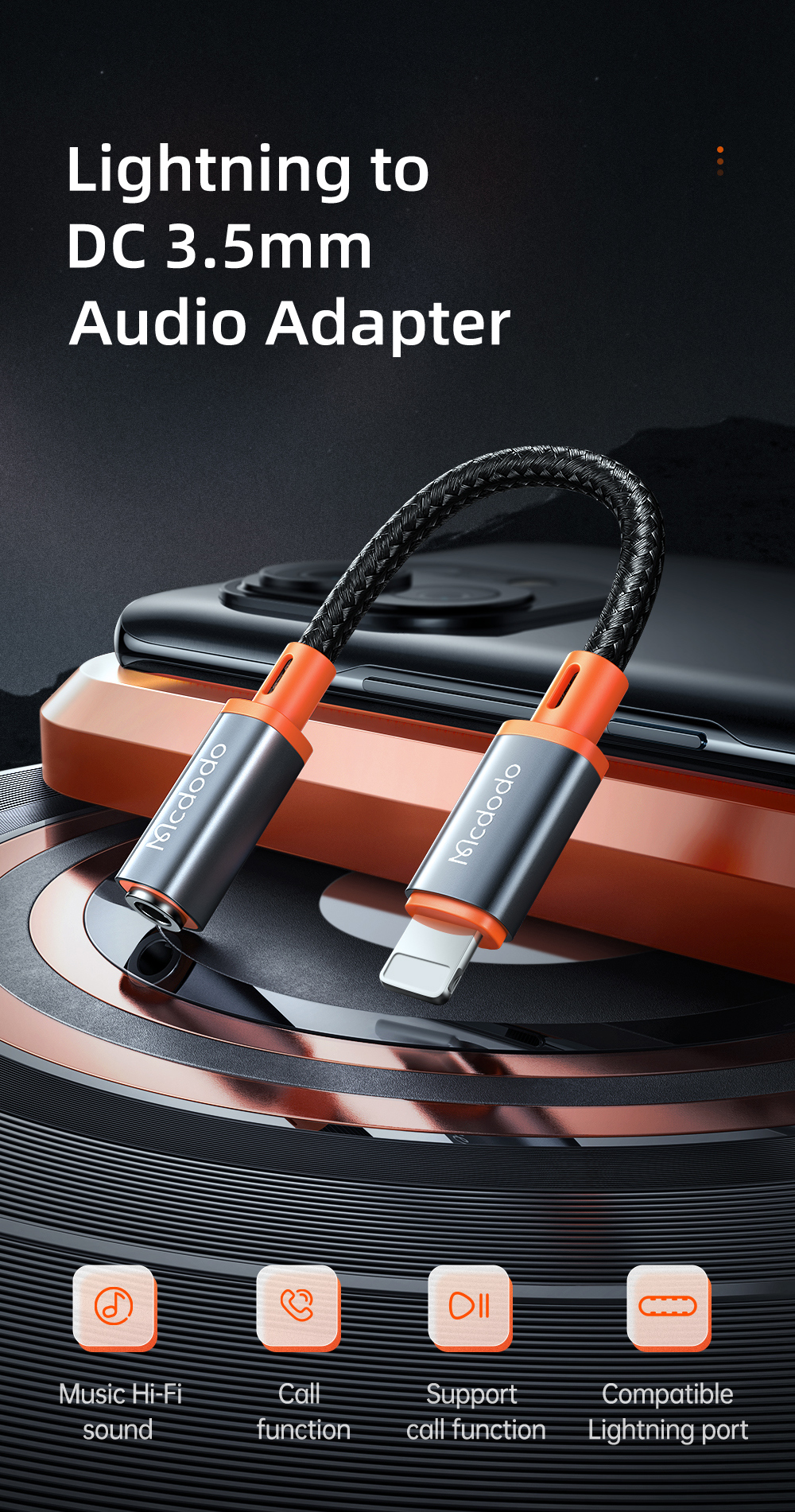 Mcdodo Lightning/Type C to 3.5mm Headphone HIFI DAC Audio Aux Cable for IP 16 Pro Max 15 14 13 ...