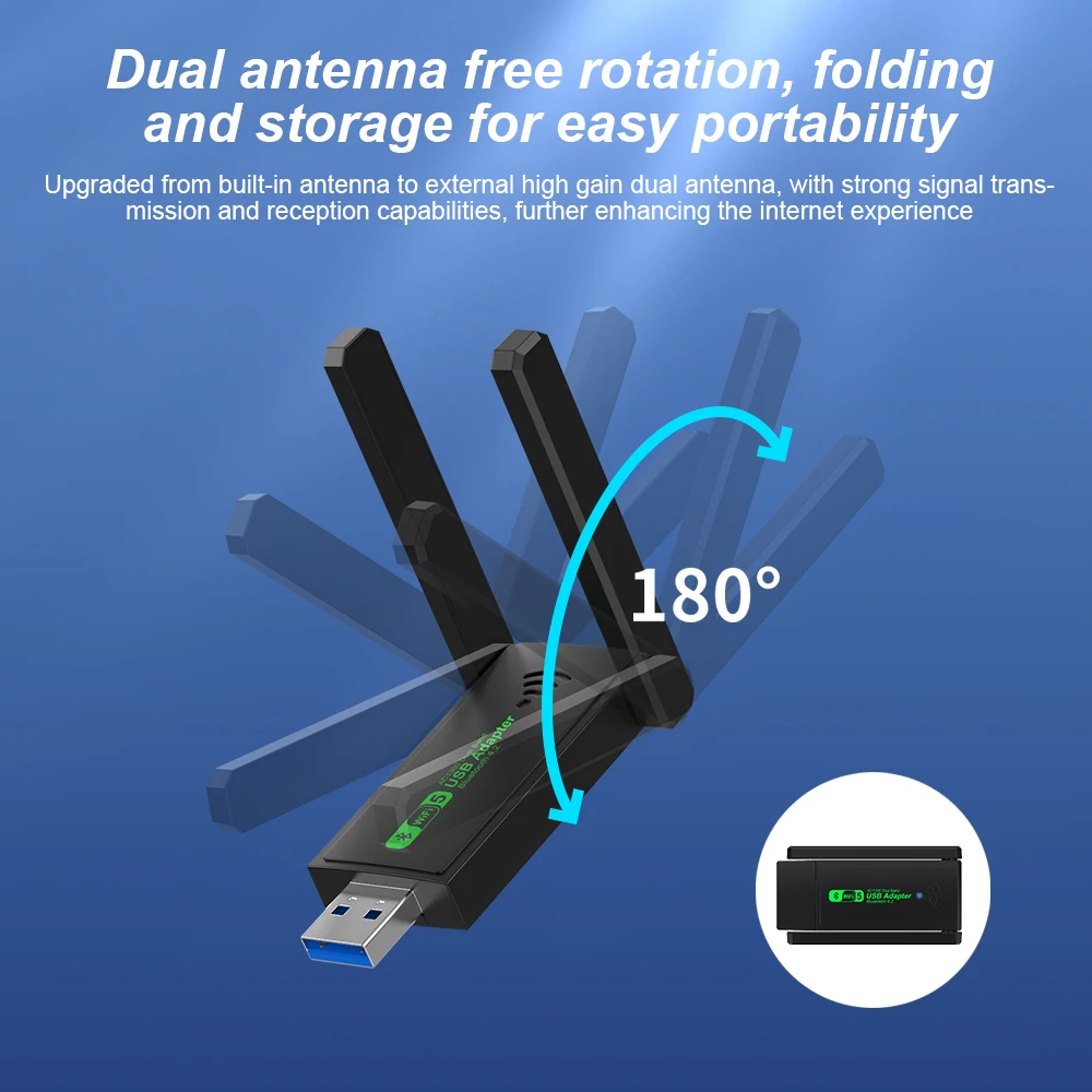 Actual 1800Mbps USB3.0 WiFi Adapter 2.4G/5G Wi-Fi Adapter Bluetooth 4.2 Wireless Receiver ...