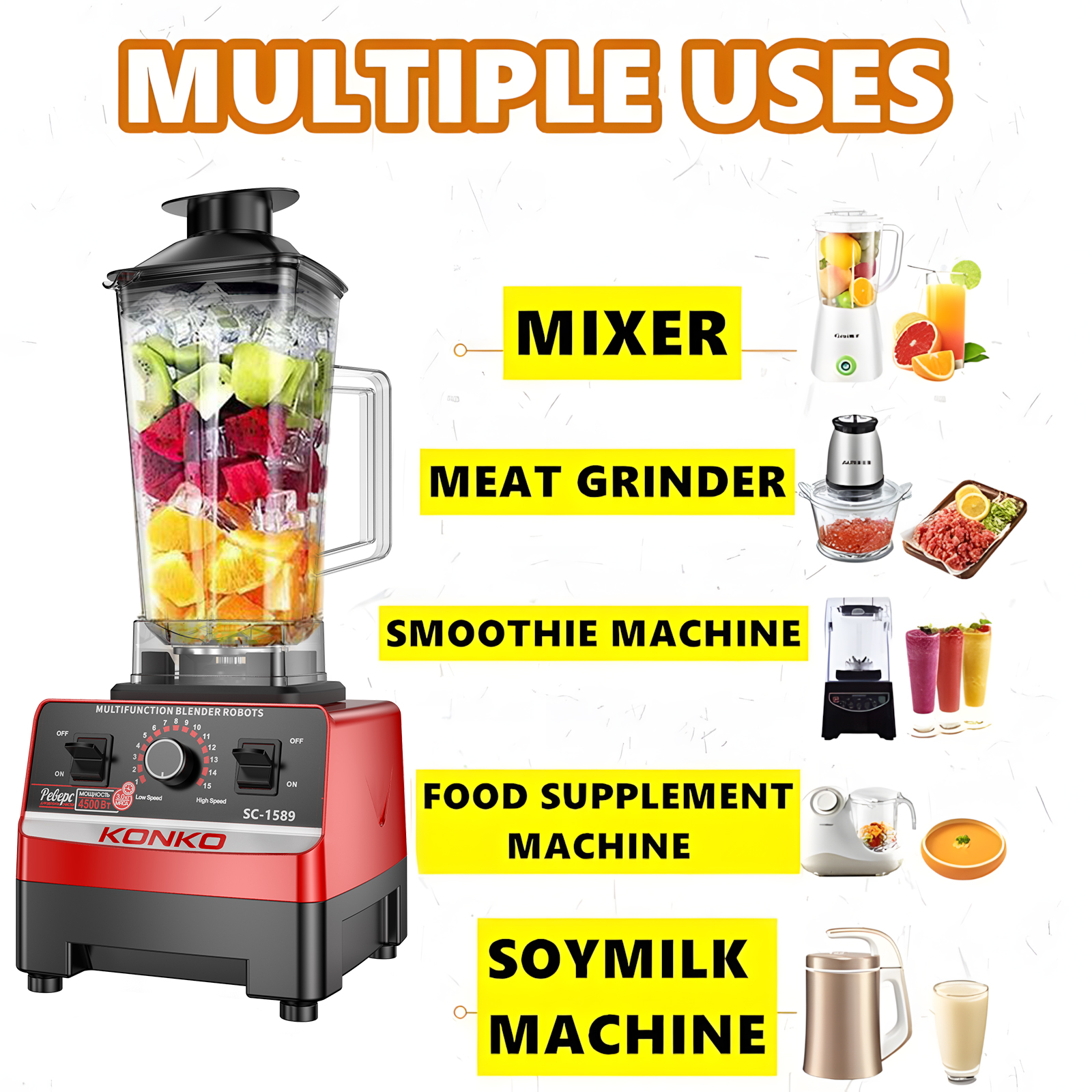KONKO 2.5L 4500W BPA Free Heavy Duty Blender Mixer Electric High Speed ...