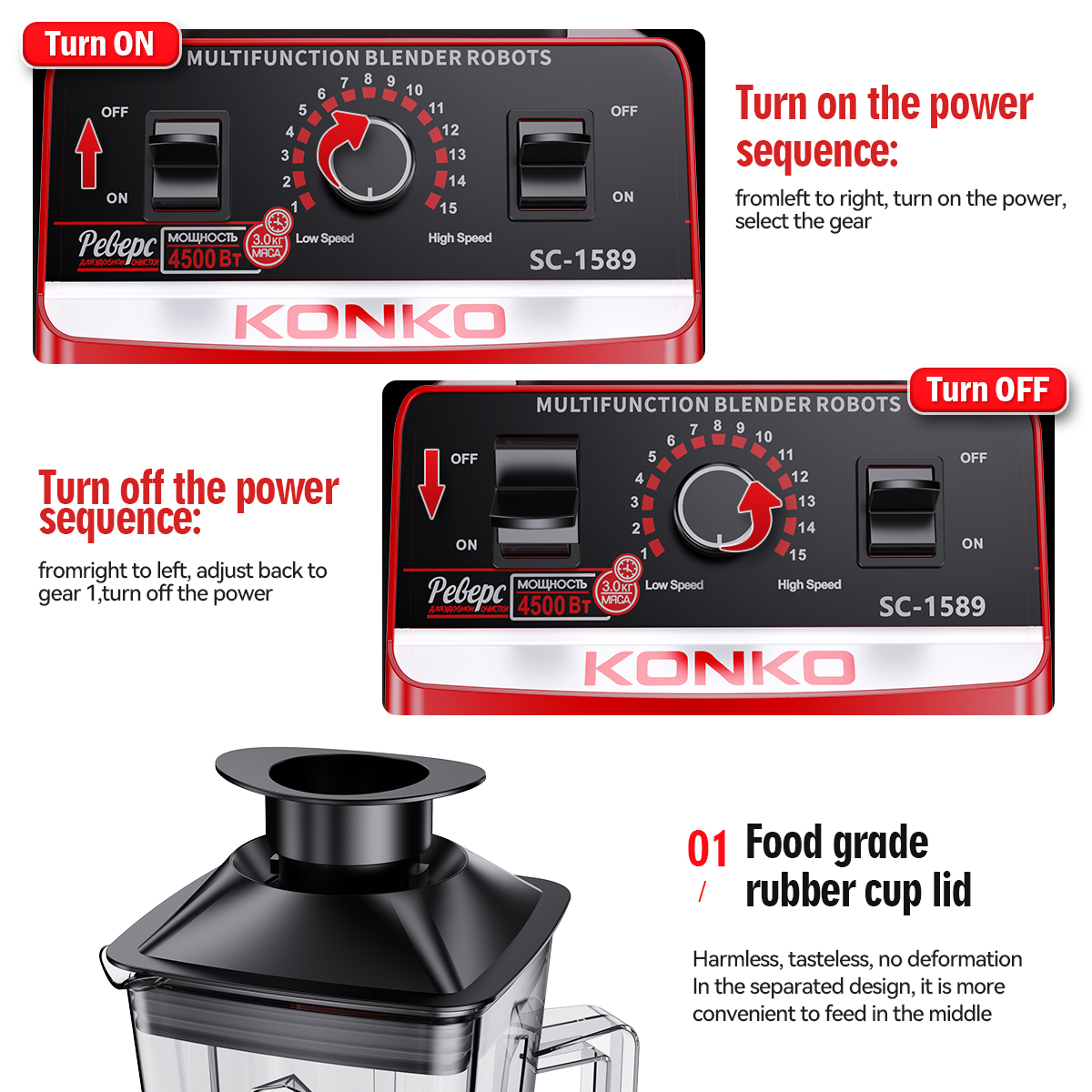 KONKO 2.5L 4500W BPA Free Heavy Duty Blender Mixer Electric High Speed ...