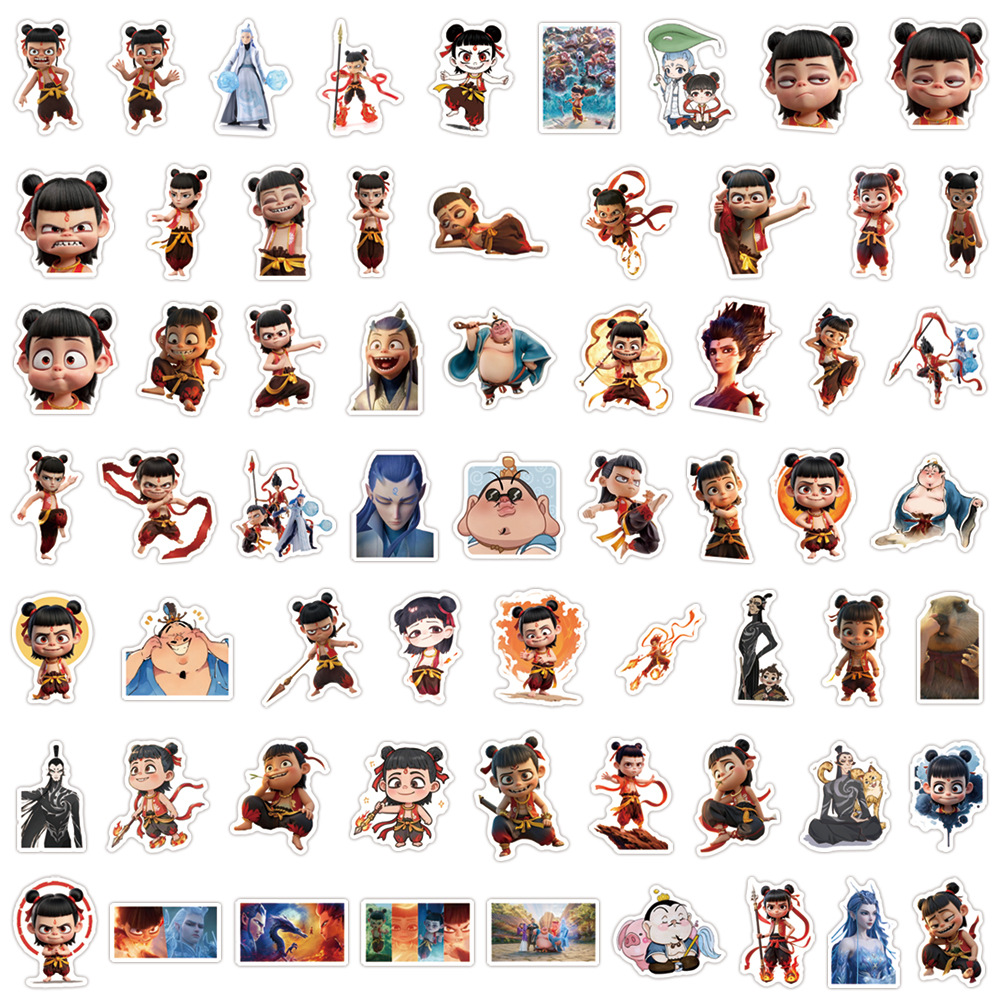 60 Nezha sticker cute Waterproof stickers suit for phone scrapbook door ...