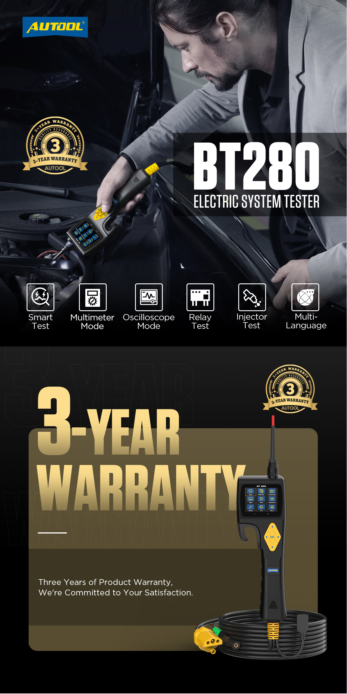 AUTOOL BT280 Car Electrical Circuit Tester, Automotive Scanner Electric ...