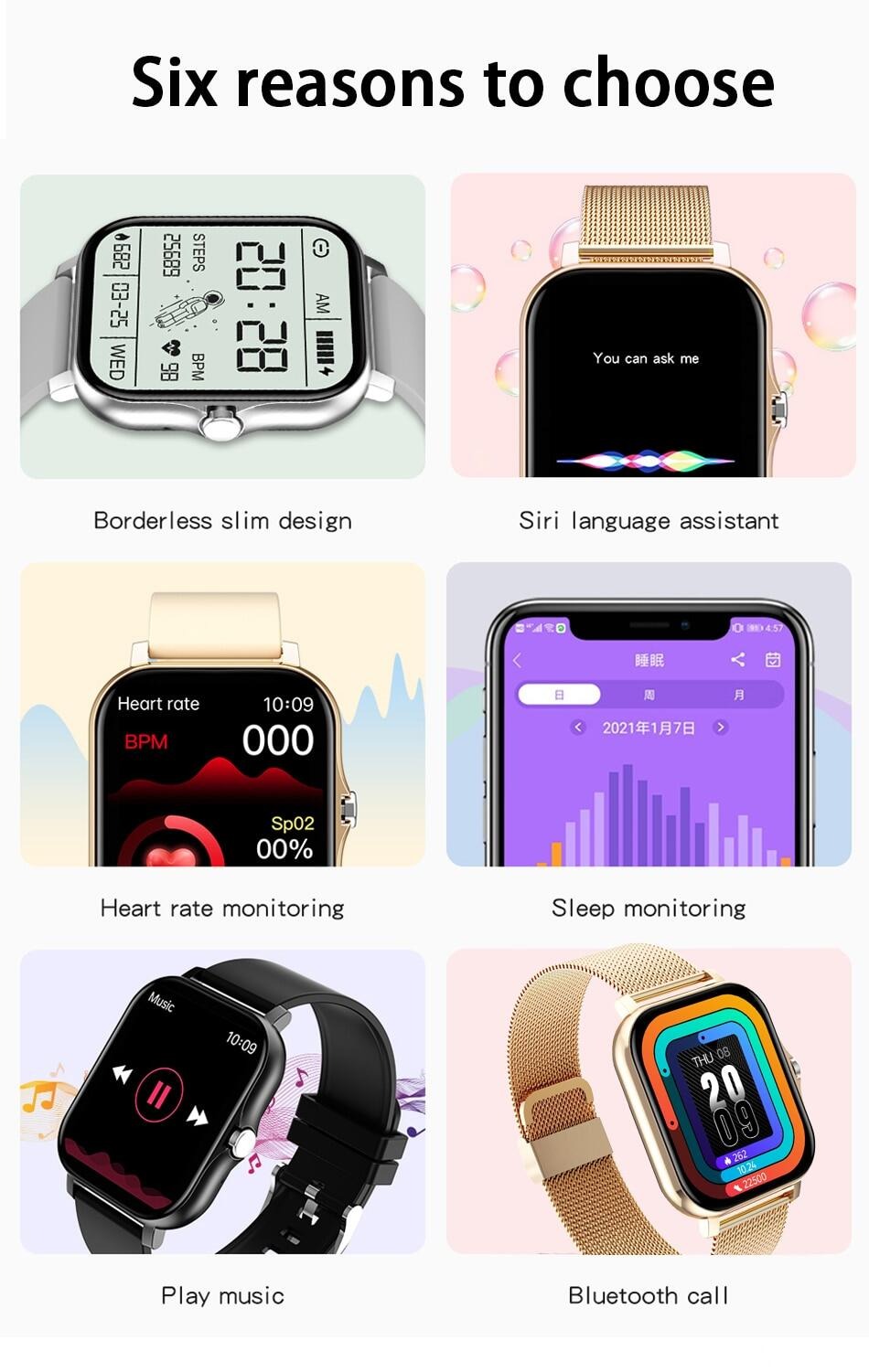 New MI Women Smart Watch Men 1.69 Full Touch Screen Fitness Tracker ...