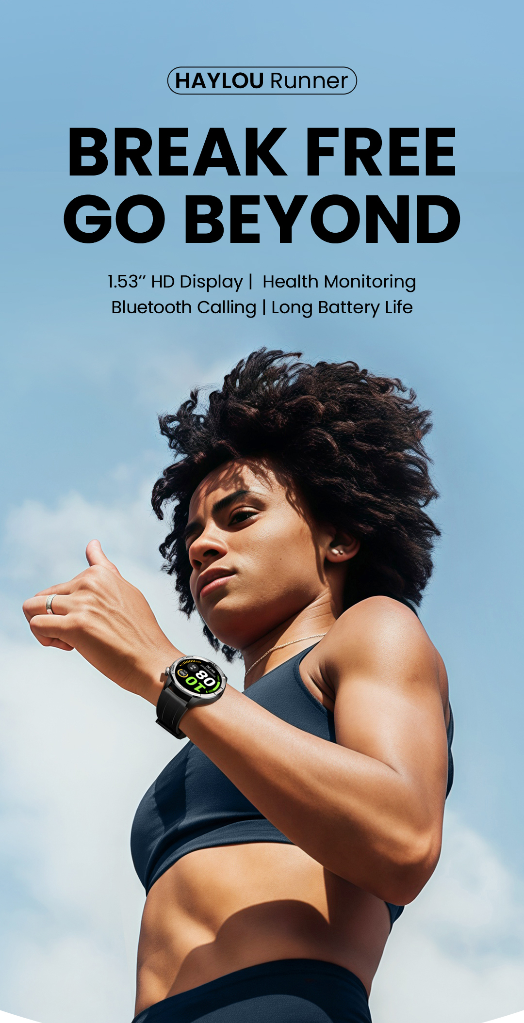 Haylou Smart Smart Runner 1.53-inch HD Display Voice Assistant call ...