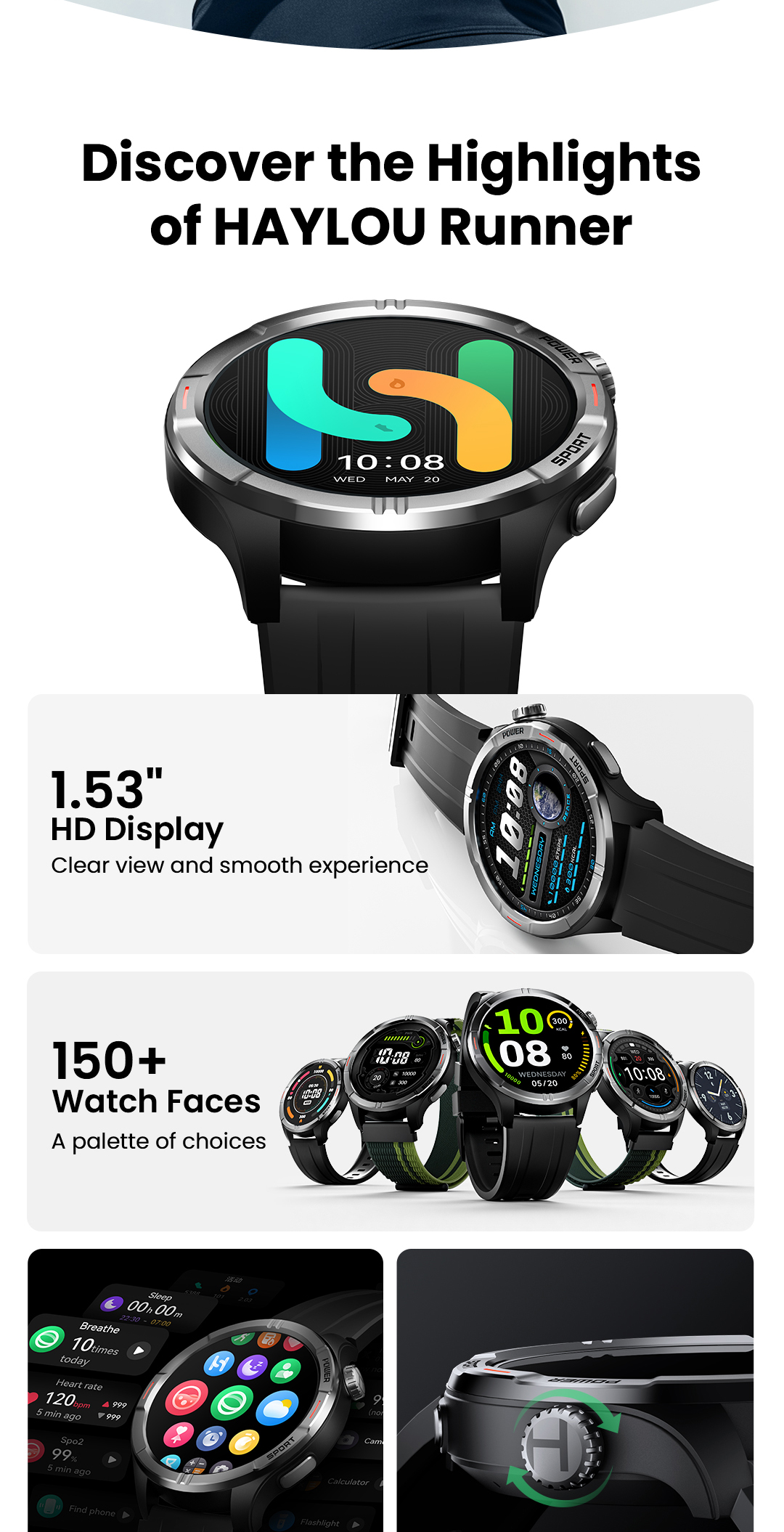 Haylou Smart Smart Runner 1.53-inch HD Display Voice Assistant call ...