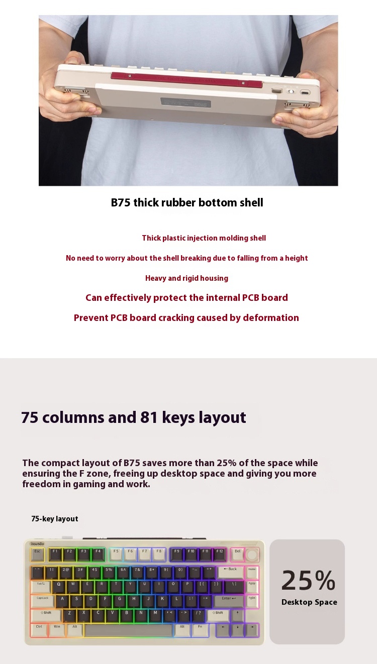 Ilovbee B75 Wireless Mechanical Keyboard 75% Hot swappable RGB Leaf ...