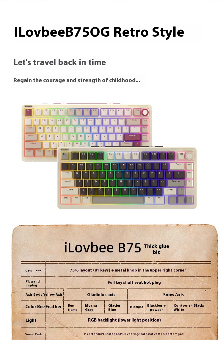 Ilovbee B75 Wireless Mechanical Keyboard 75% Hot swappable RGB Leaf ...