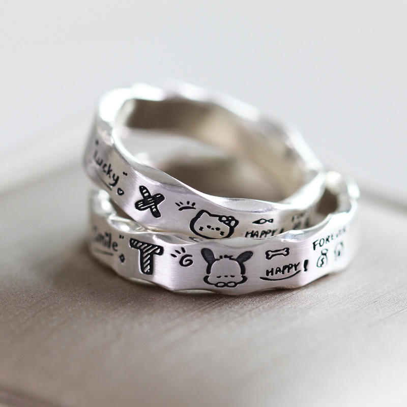 Cartoon Anime Couple Ring Set, Graffiti Alloy Jewelry Accessories ...