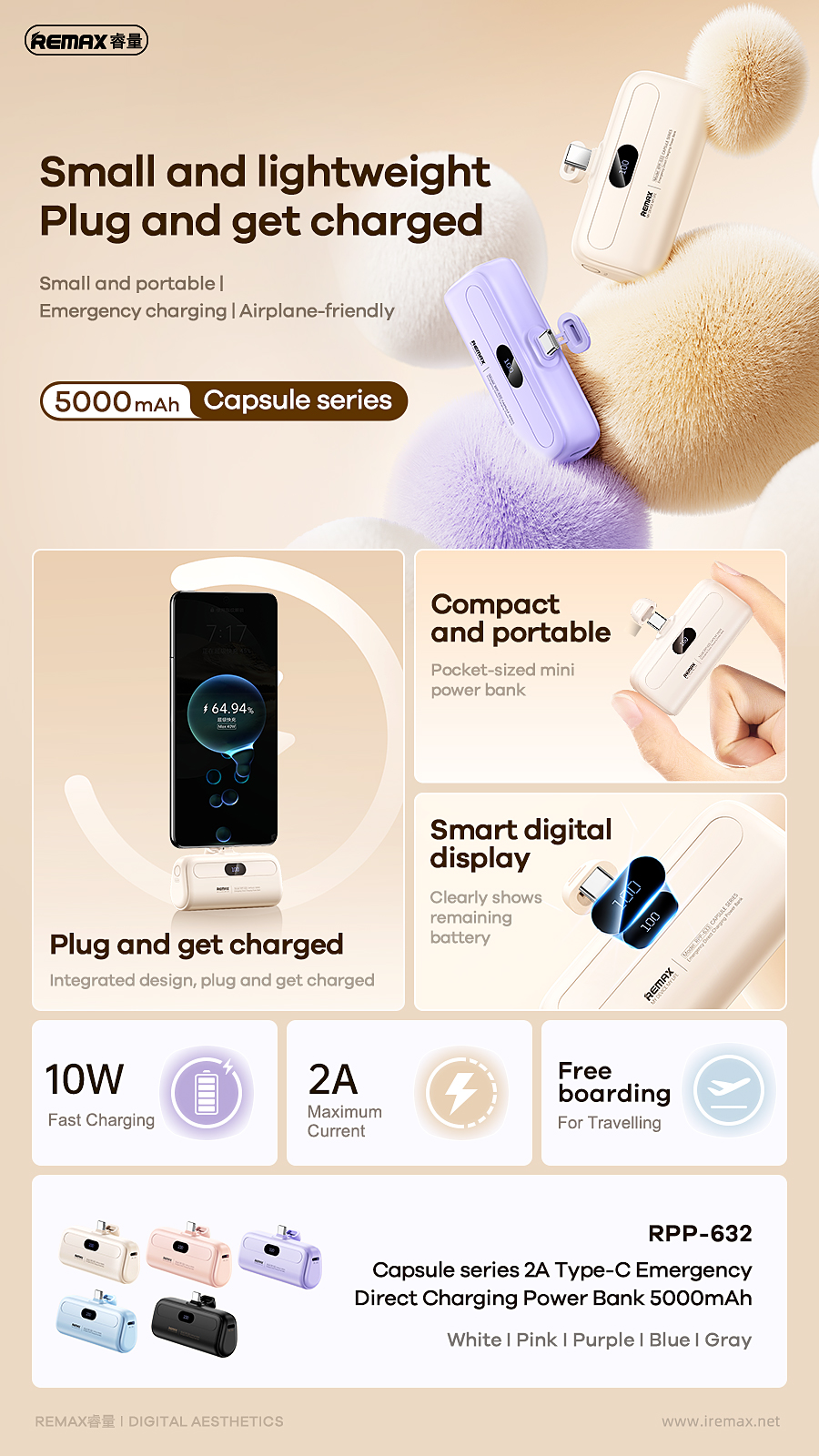 Remax Capsule Series 2A emergency direct charge Typec interface mobile ...