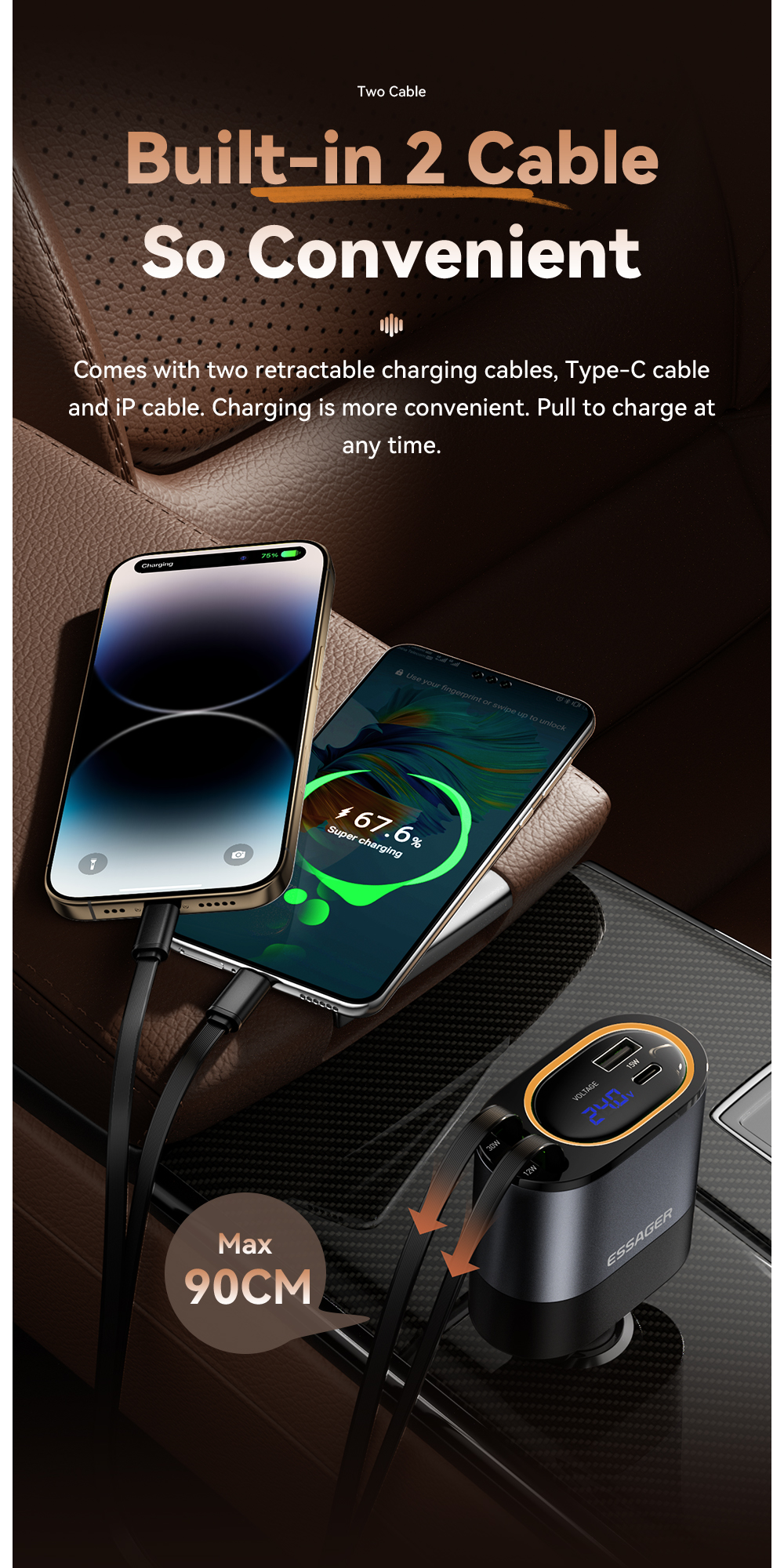 ESSAGER 45W Fast Charging Dual USB-C & USB-A Car Charger with ...