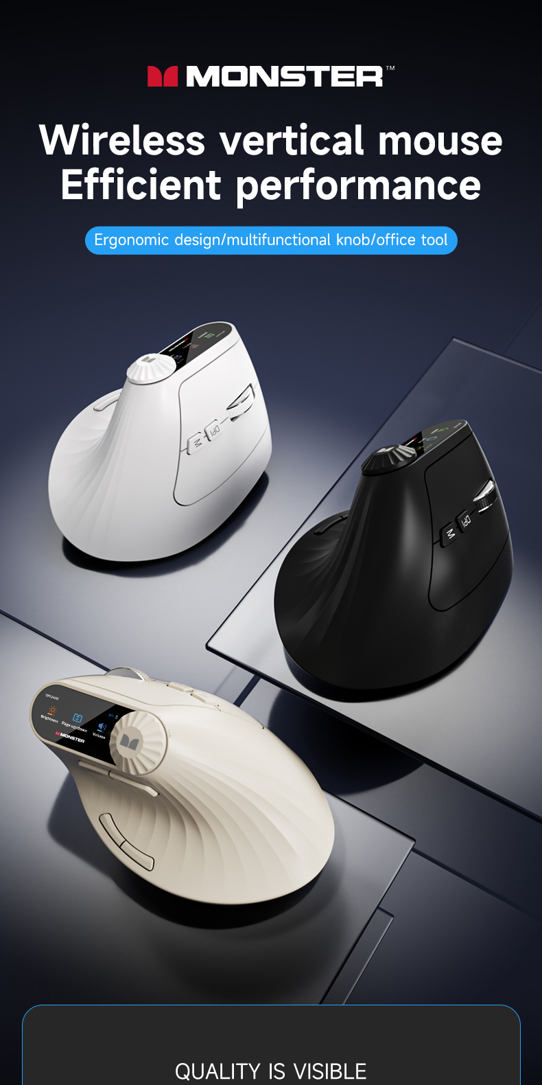 Monster M2 MAX Wireless Mouse Rechargeable Ergonomic Vertical Mouse LED ...