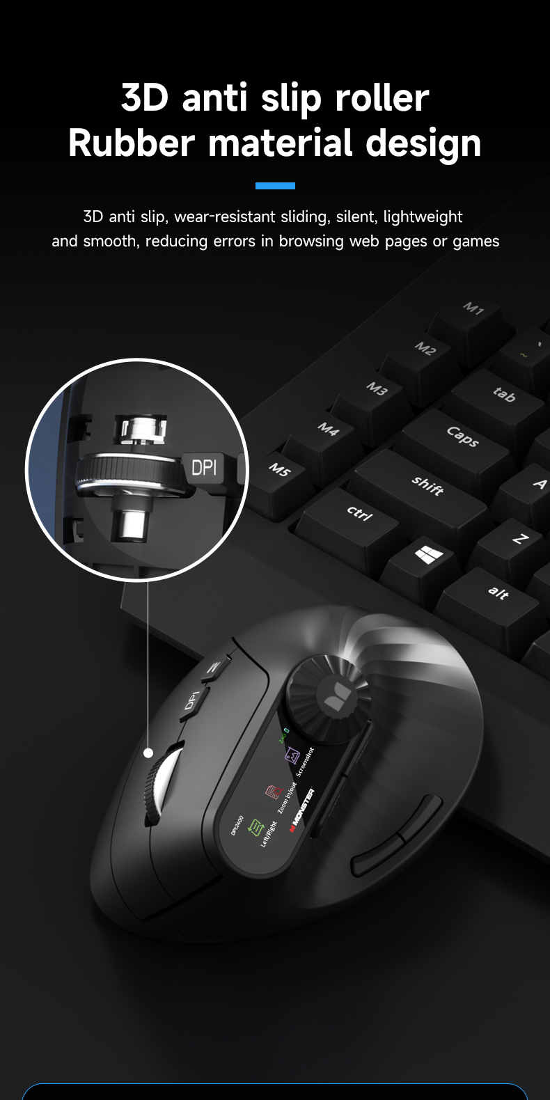 Monster M2 MAX Wireless Mouse Rechargeable Ergonomic Vertical Mouse LED ...