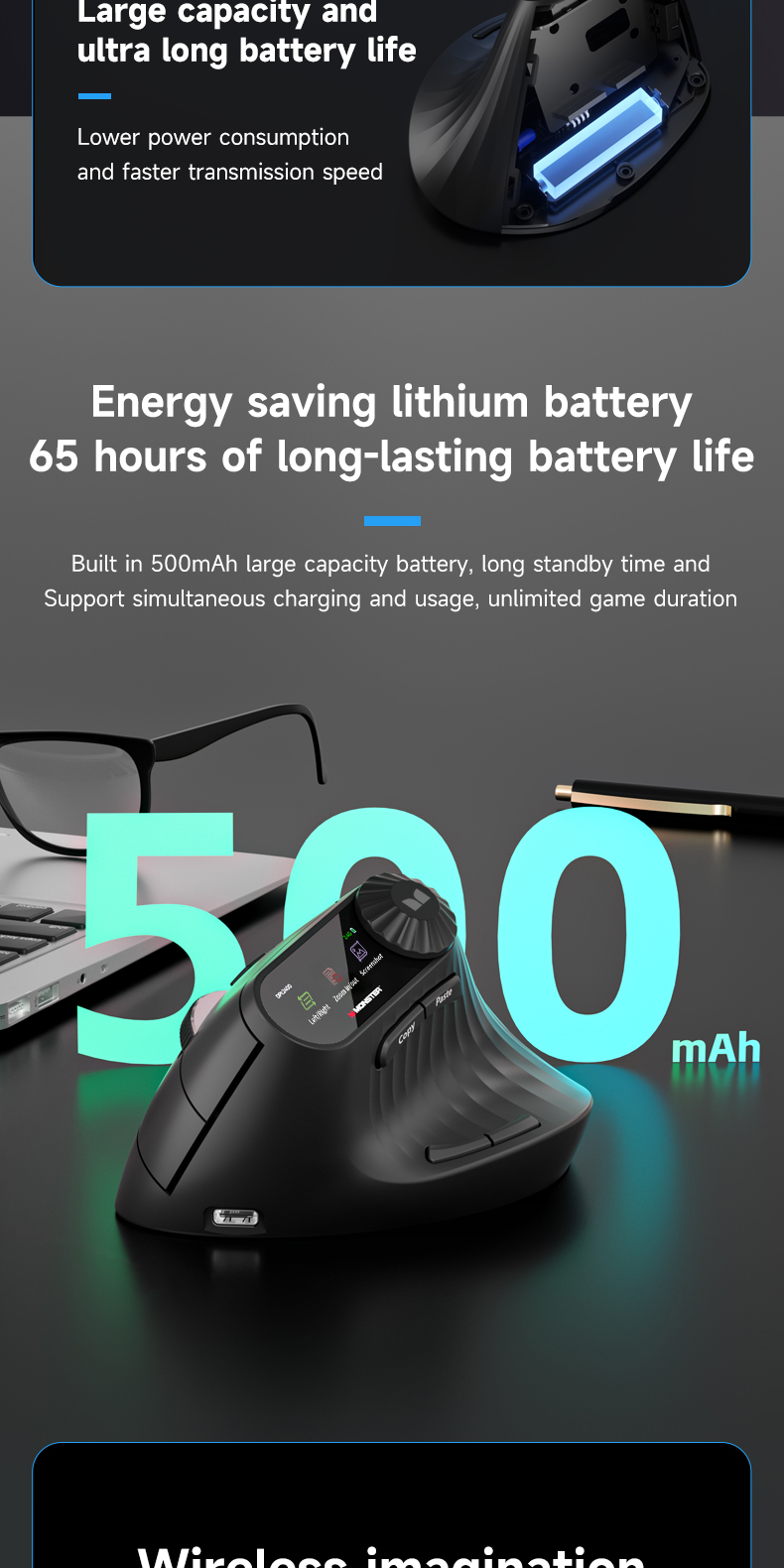 Monster M2 MAX Wireless Mouse Rechargeable Ergonomic Vertical Mouse LED ...