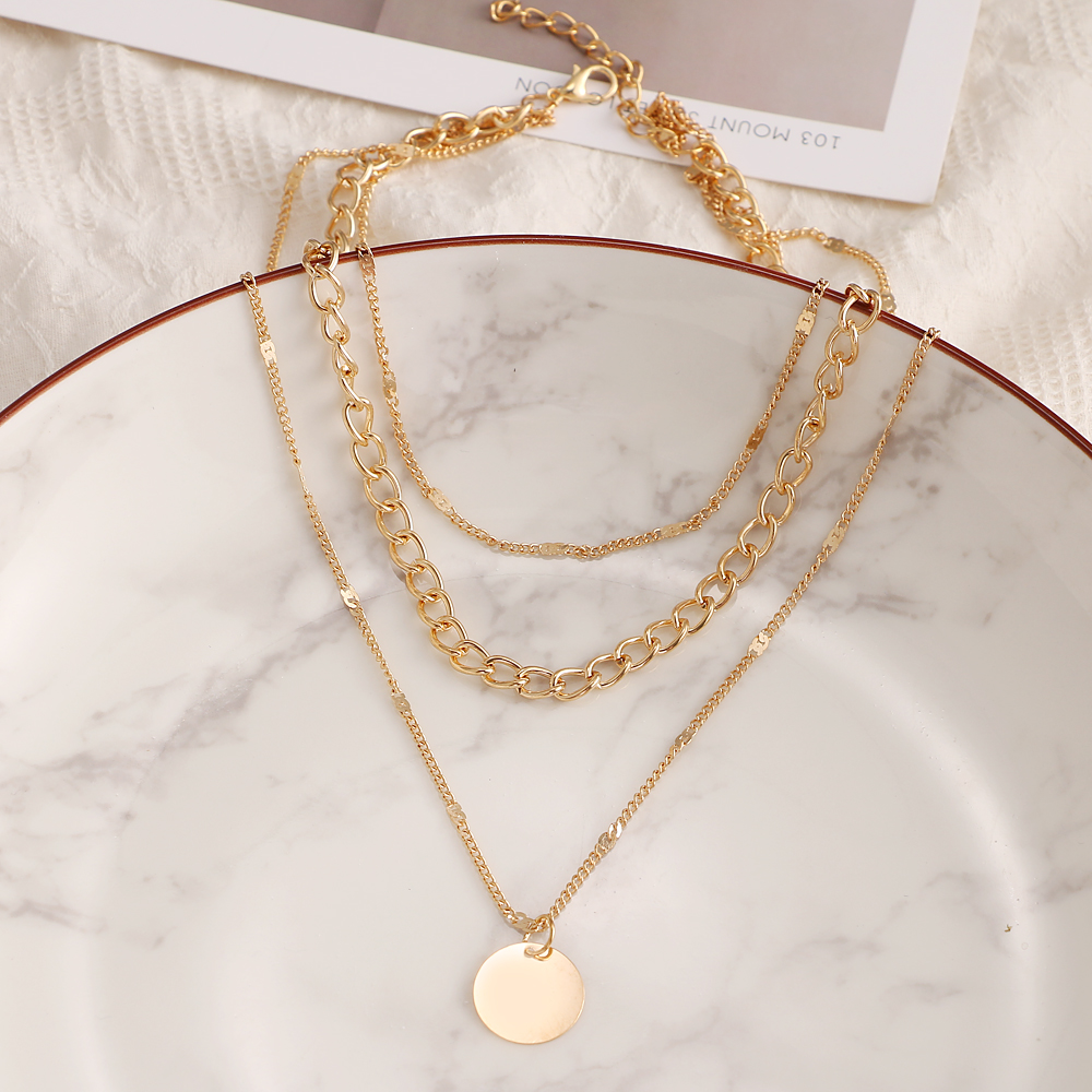 Minimalist Layered Necklace with Round Pendant Elegant Jewelry Gift for ...