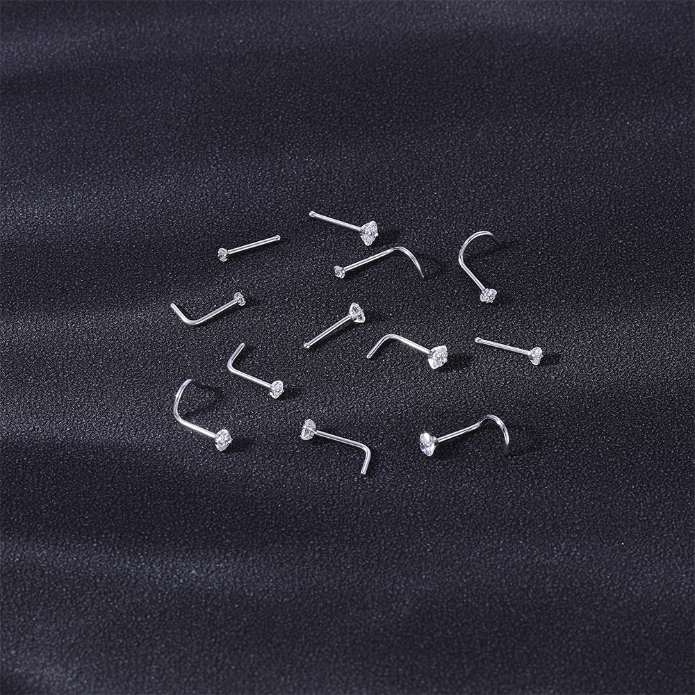 1 Pc Colorful Crystal Stainless Steel Nose Piercing Round Heart Star CZ ...