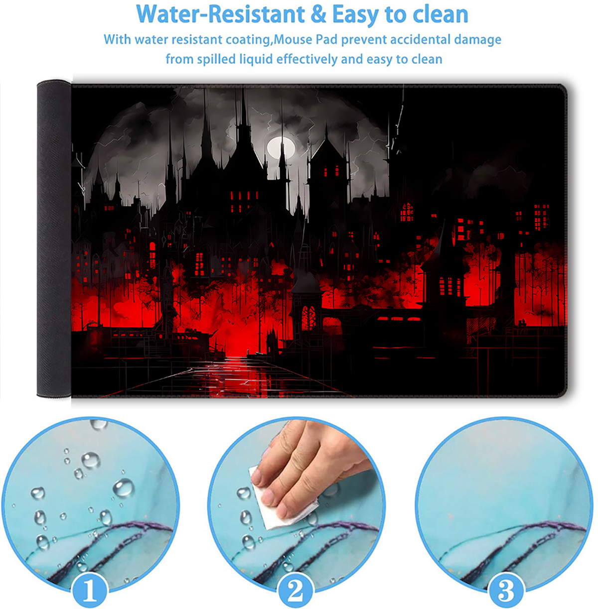 Horror Desk Decor, Gothic Town at Night, Red and Black Desk Mat ...