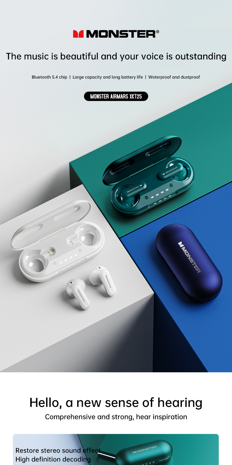 Monster XKT25 TWS Wireless Earphones Bluetooth 5.4 HiFi HD Call Noise ...
