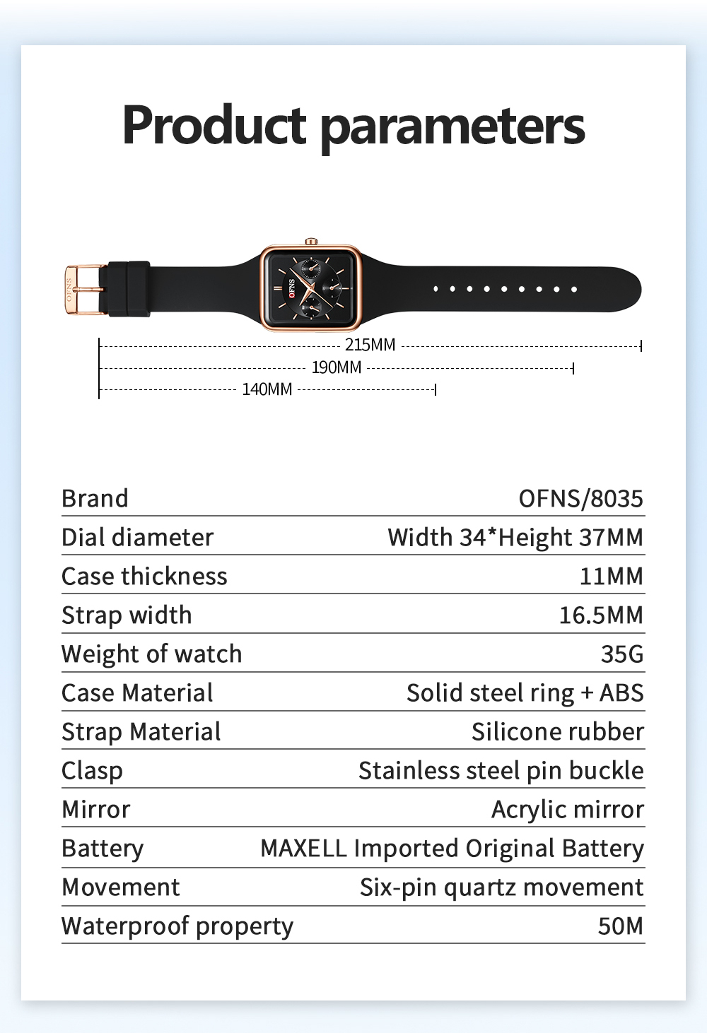 OFNS New 8035 Casual Men's Quartz Watch Multifunctional Three Eye Six ...