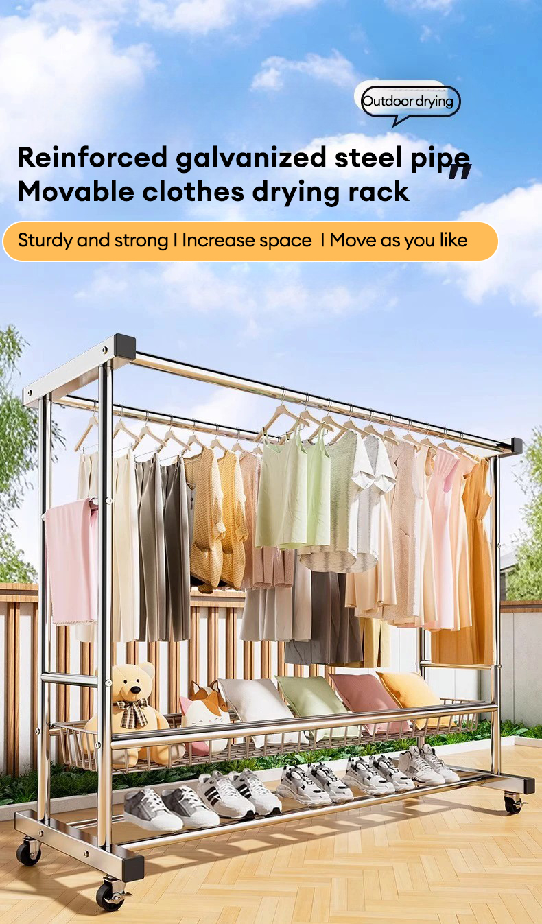 Stainless Steel Clothes Rack Floor Standing Household Indoor Balcony ...