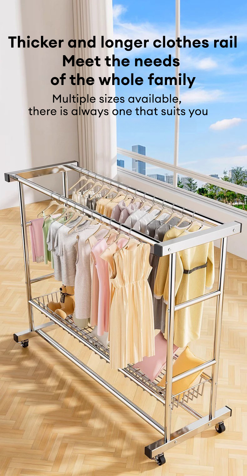 Stainless Steel Clothes Rack Floor Standing Household Indoor Balcony ...