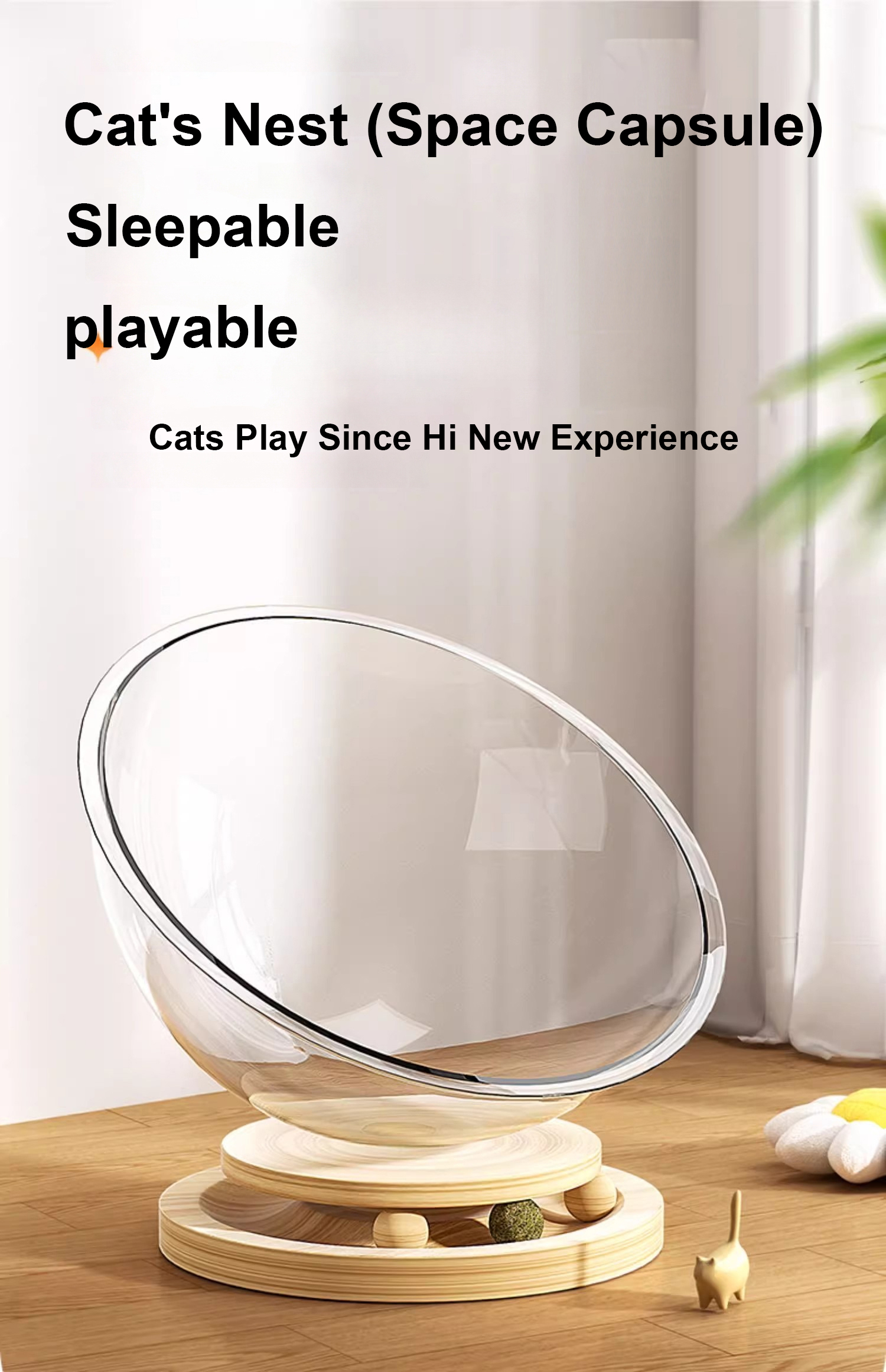 2 in 1 Space Capsule Cat Bed Cat Nest Bed with Track Balls Toy ...