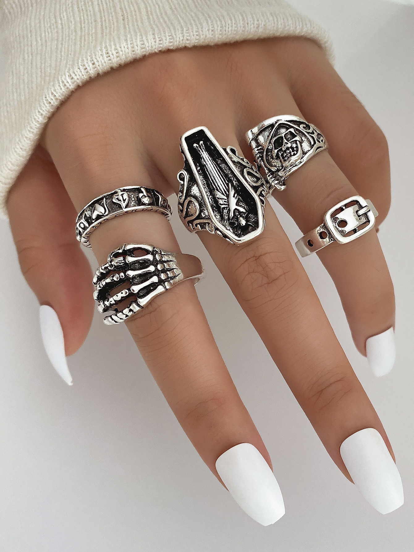 5 Set 5 Cincin Jari Knuckle Reka Bentuk Daun Kulit Palma Kotak ...