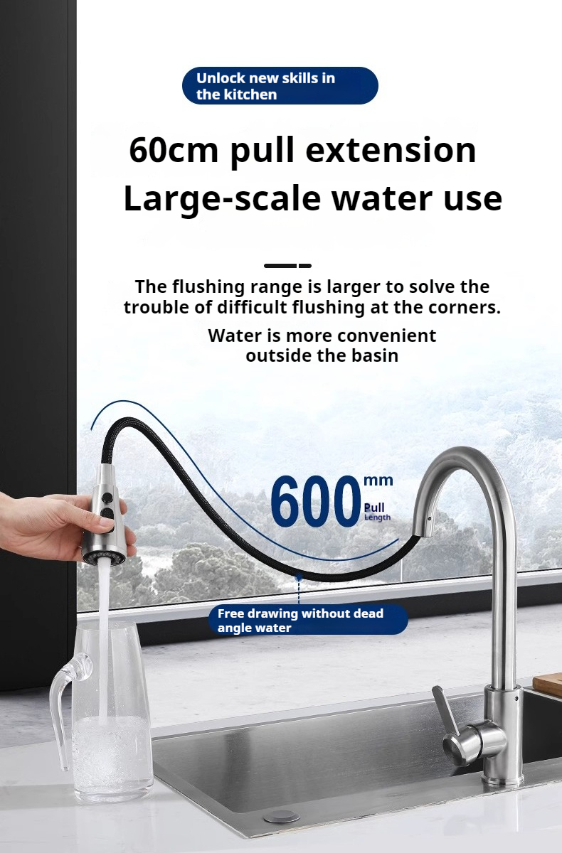 Xinkunlong 304 Stainless Steel Pull Down Kitchen Faucet With Two Water Flow Modes | Shopee Malaysia