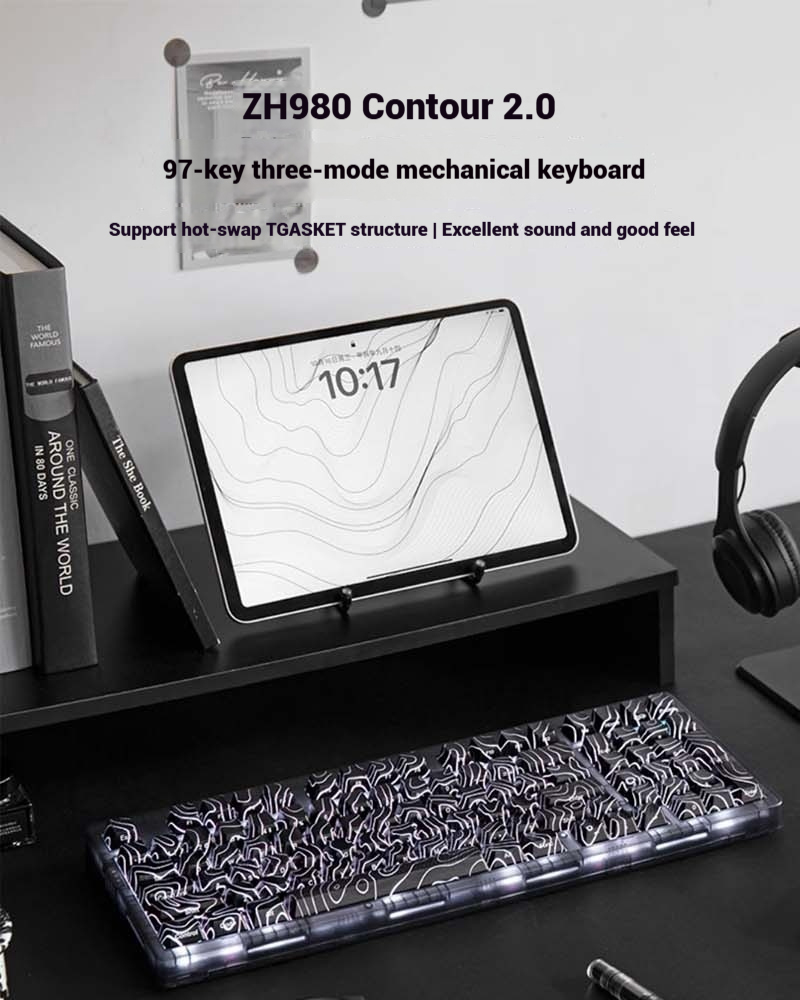 Zornher ZH980 Contour 2.0 Mechanical keyboard Wired Wireless Bluetooth ...