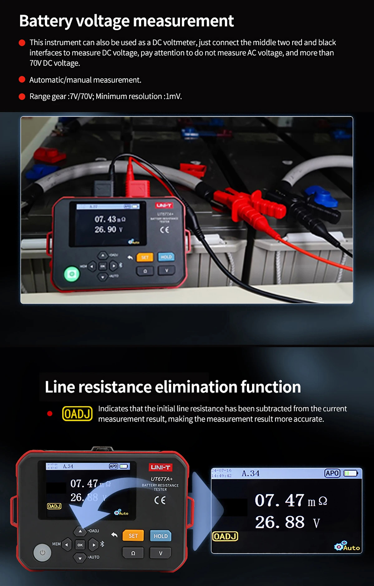 UNI-T UT677A+ Battery Internal Resistance Test True Four-wire AC ...