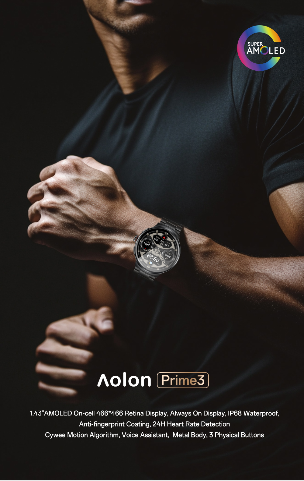 Aolon Prime3 Smart Watch 1.43 AMOLED Screen Bluetooth Call AOD Fitness ...
